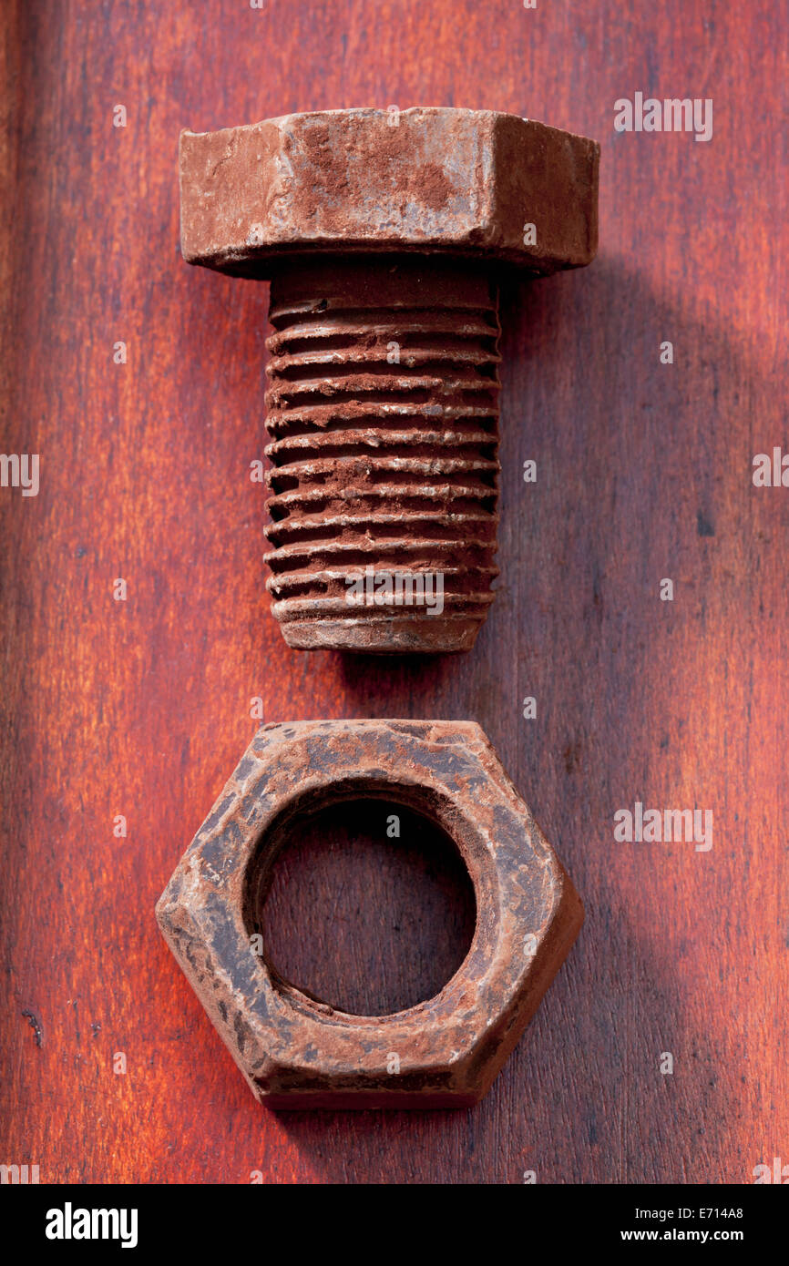 Screw and female screw made of chocolate lying on wood Stock Photo - Alamy