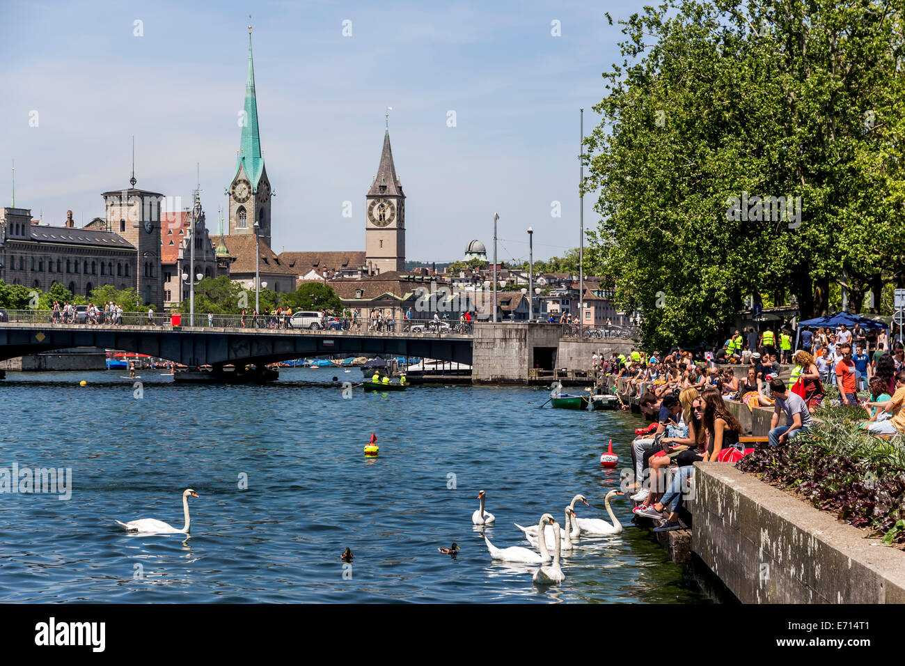 Switzerland, Zurich, view to Limmat River and Lake Zurich Stock Photo ...
