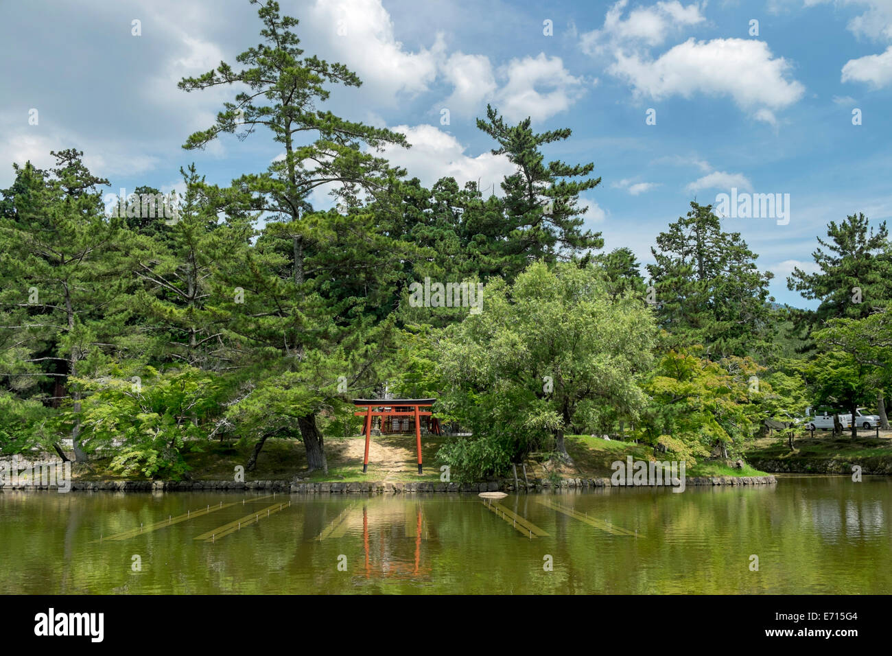 Japan, Nara, Todai-ji Temple, Torii Gate and Kagami pond Stock Photo ...