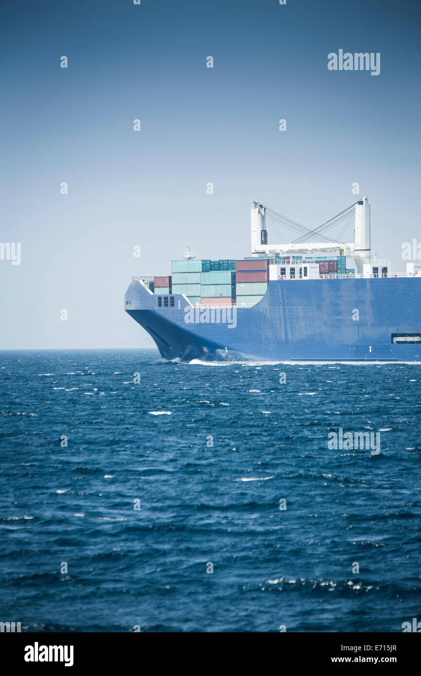 Spain, Andalusia, Tarifa, Strait of Gibraltar, Cargo ship Stock Photo ...