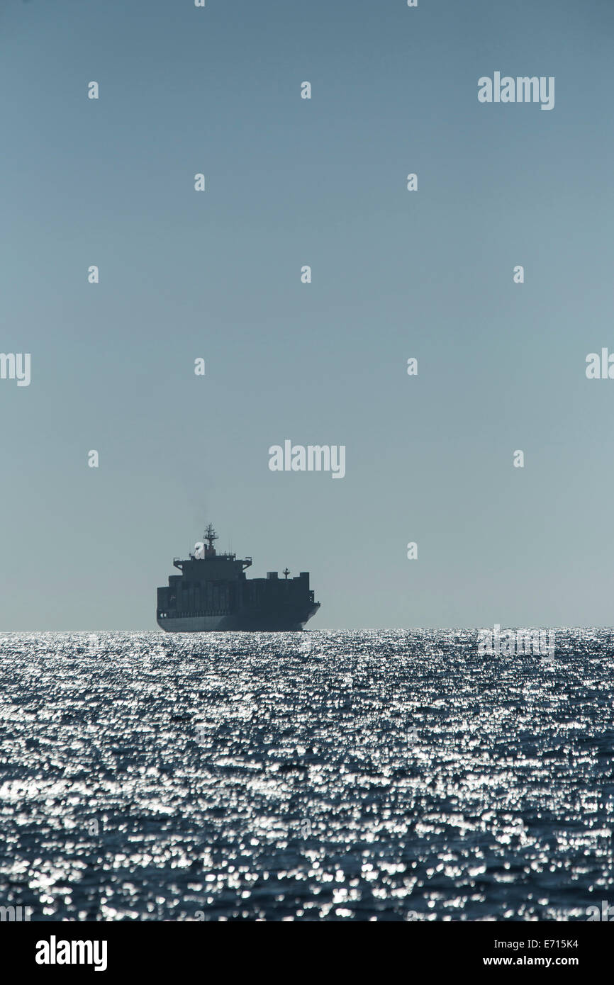 Spain, Andalusia, Tarifa, Cargo ship Stock Photo - Alamy