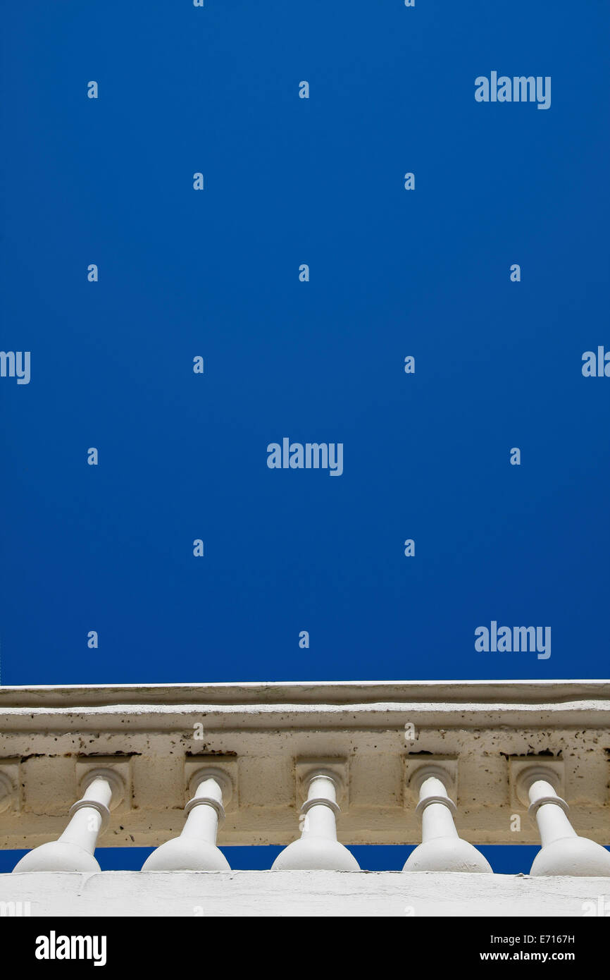 Greece, Cyclades, view to a balustrade against the blue sky Stock Photo ...