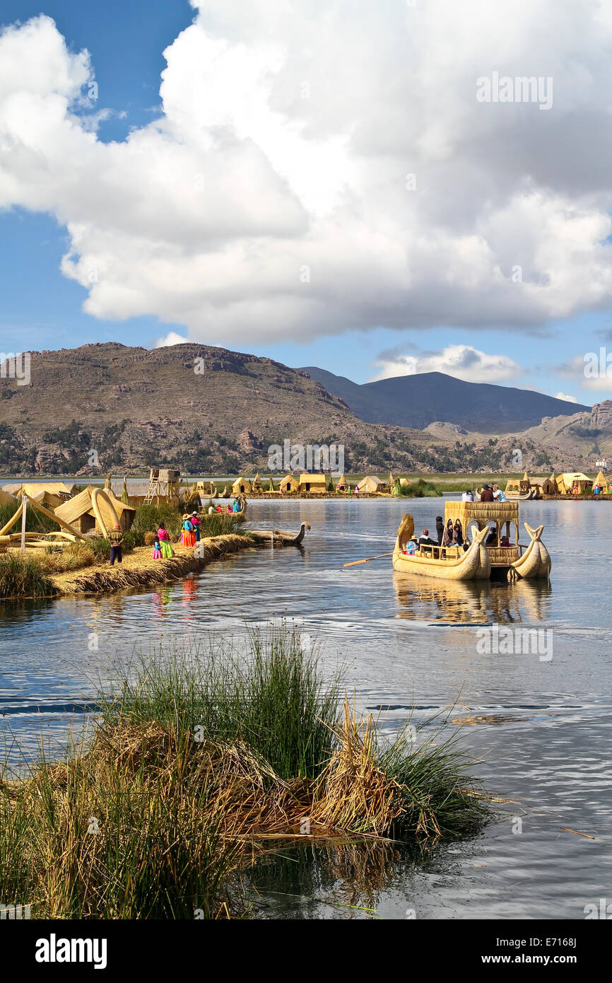 South America, Peru, Uros people living on the floating islands of the ...