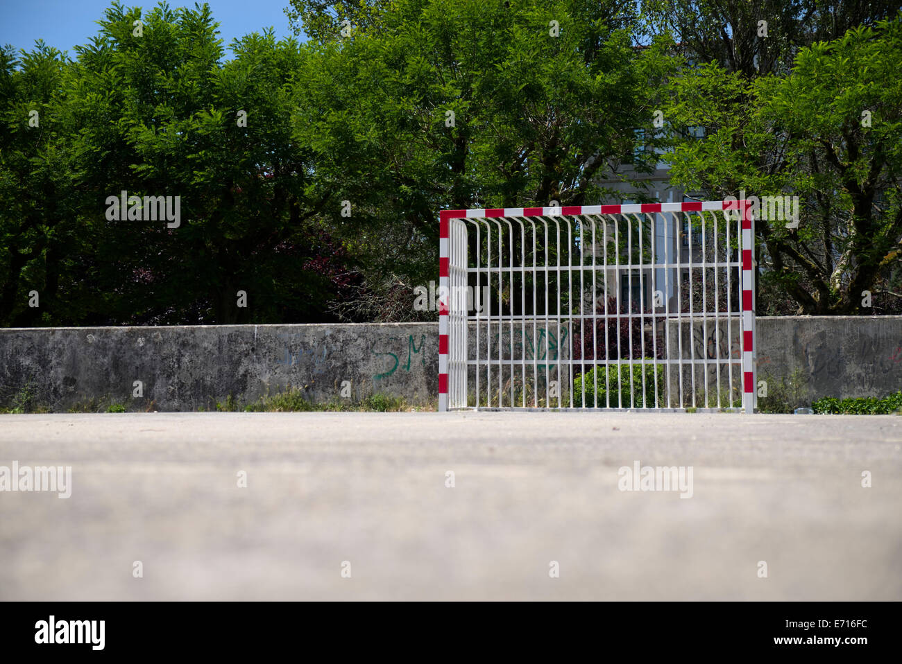 Spain, soccer goal at football ground Stock Photo - Alamy