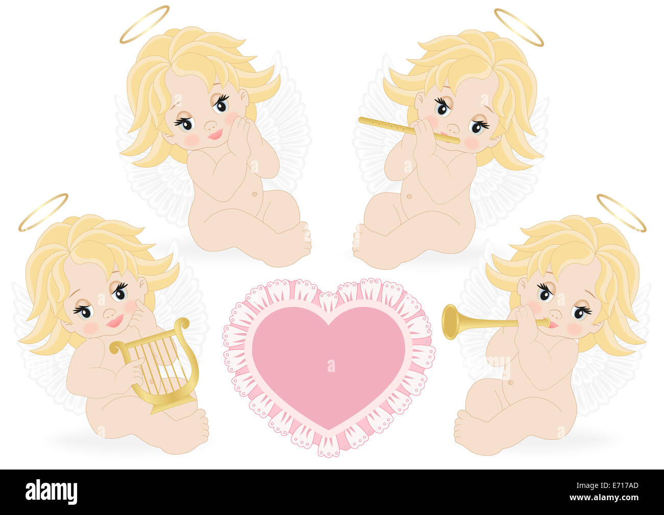 set of small angels playing musical instruments Stock Photo - Alamy