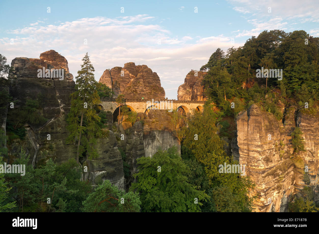 Germany, Saxony, Elbe Sandstone Mountains, view to Bastei Bridge Stock ...