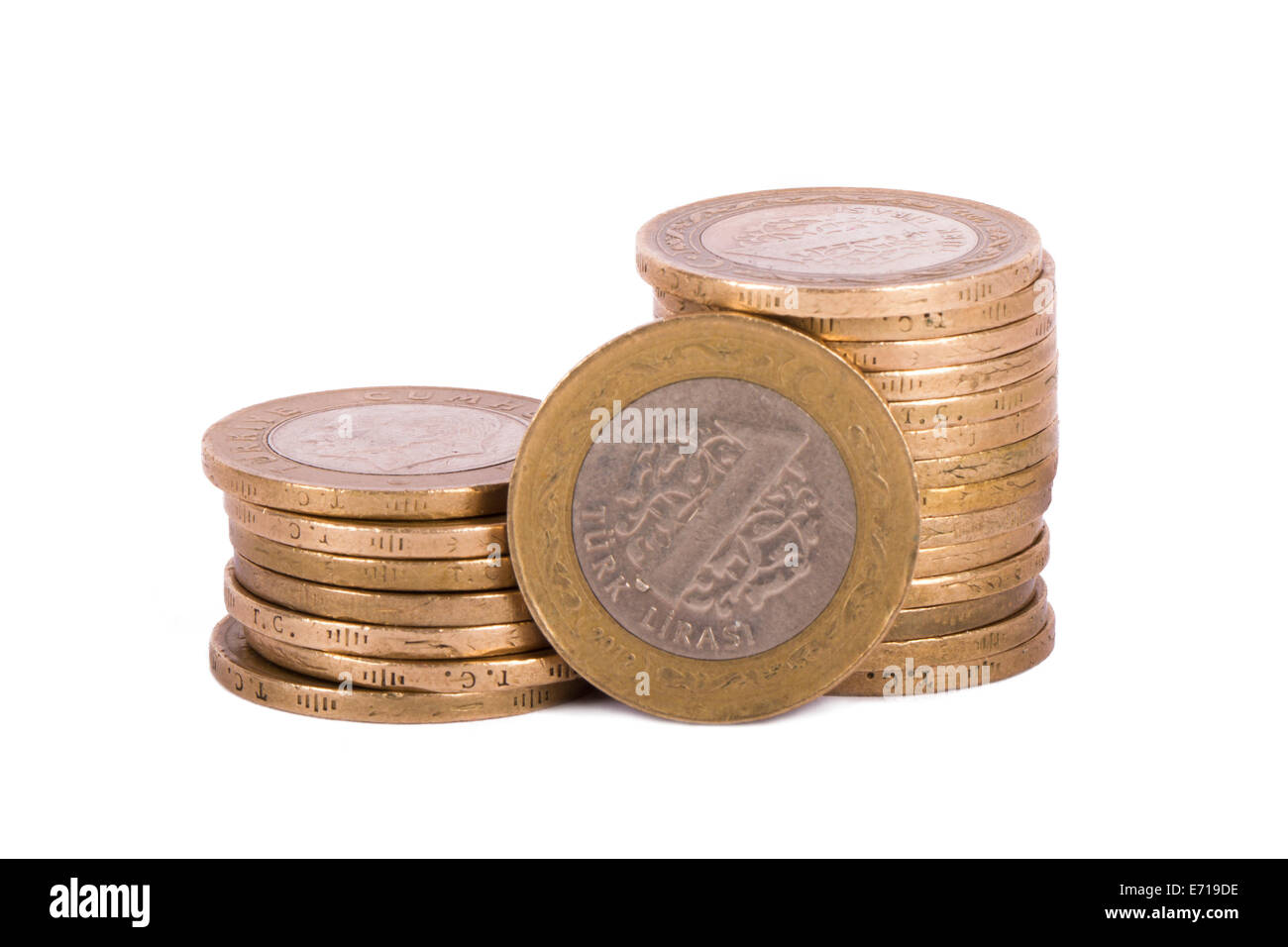 Coins arranged, isolated on white background Stock Photo - Alamy
