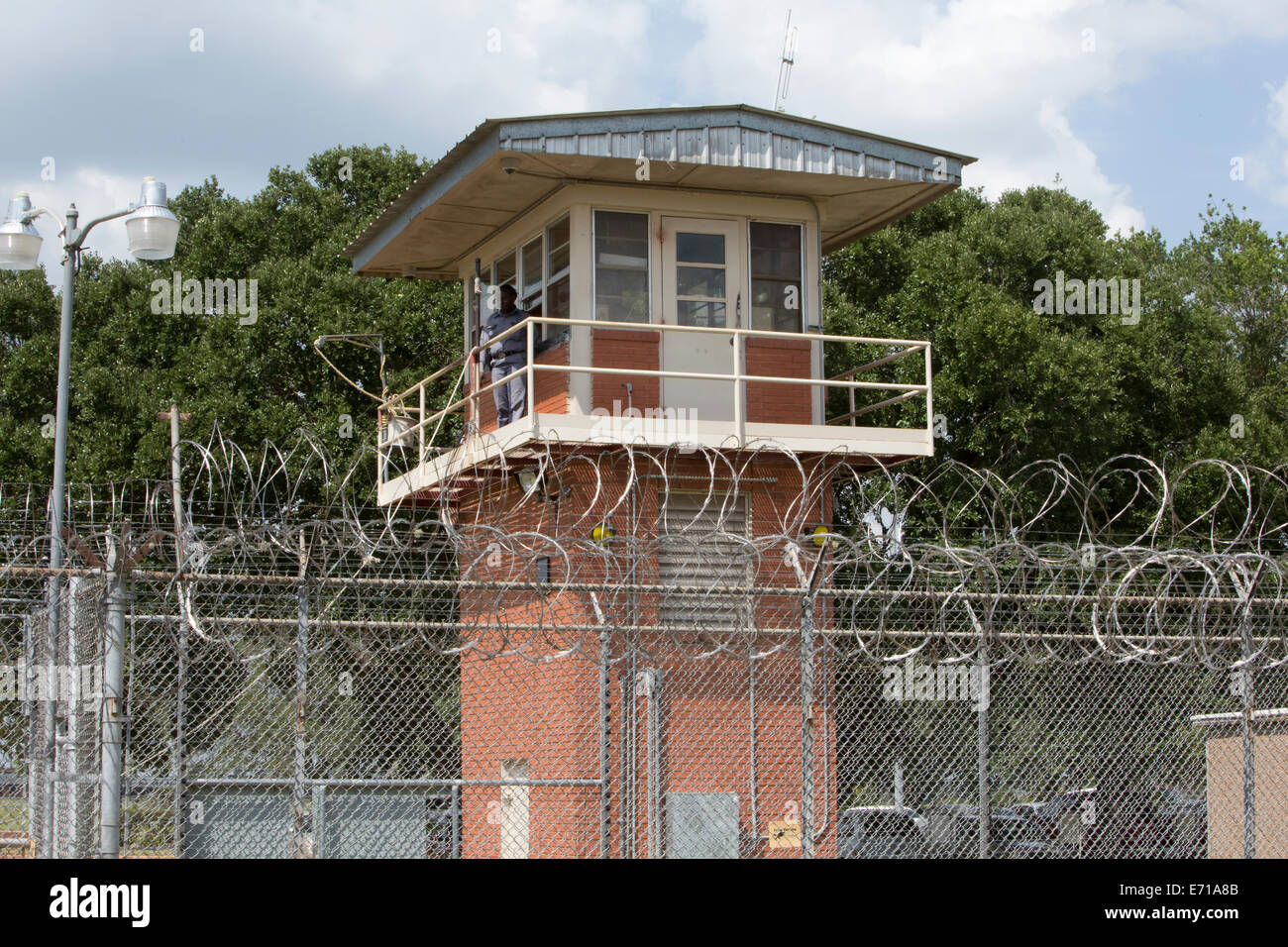 Prison guard at security lookout tower at Darrington Unit Prison near ...