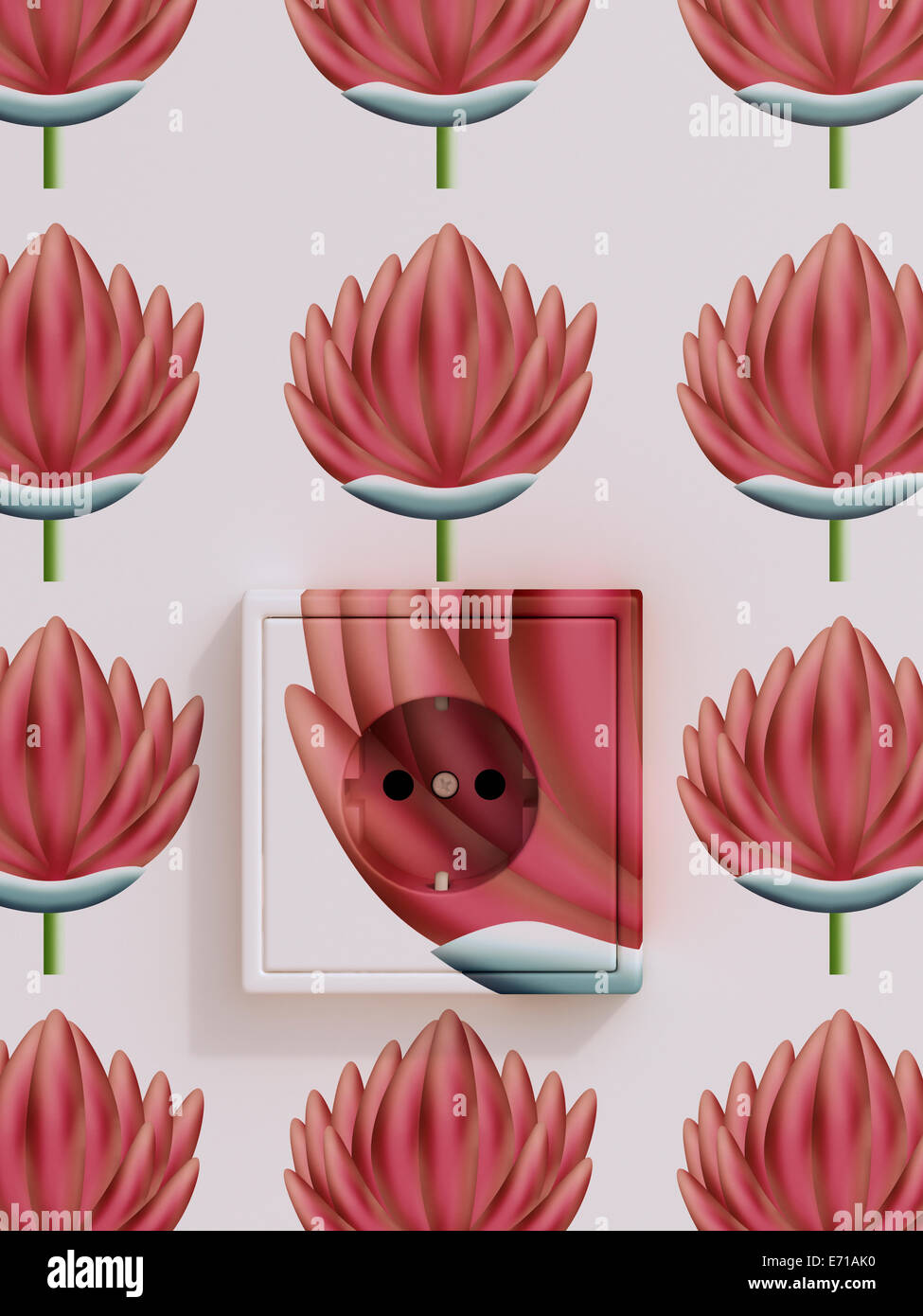 3d Rendering, socket in wall with flowers Stock Photo - Alamy