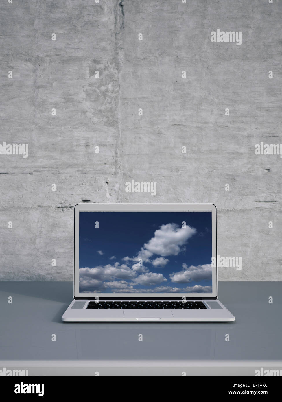3D Rendering, laptop at concrete wall Stock Photo - Alamy