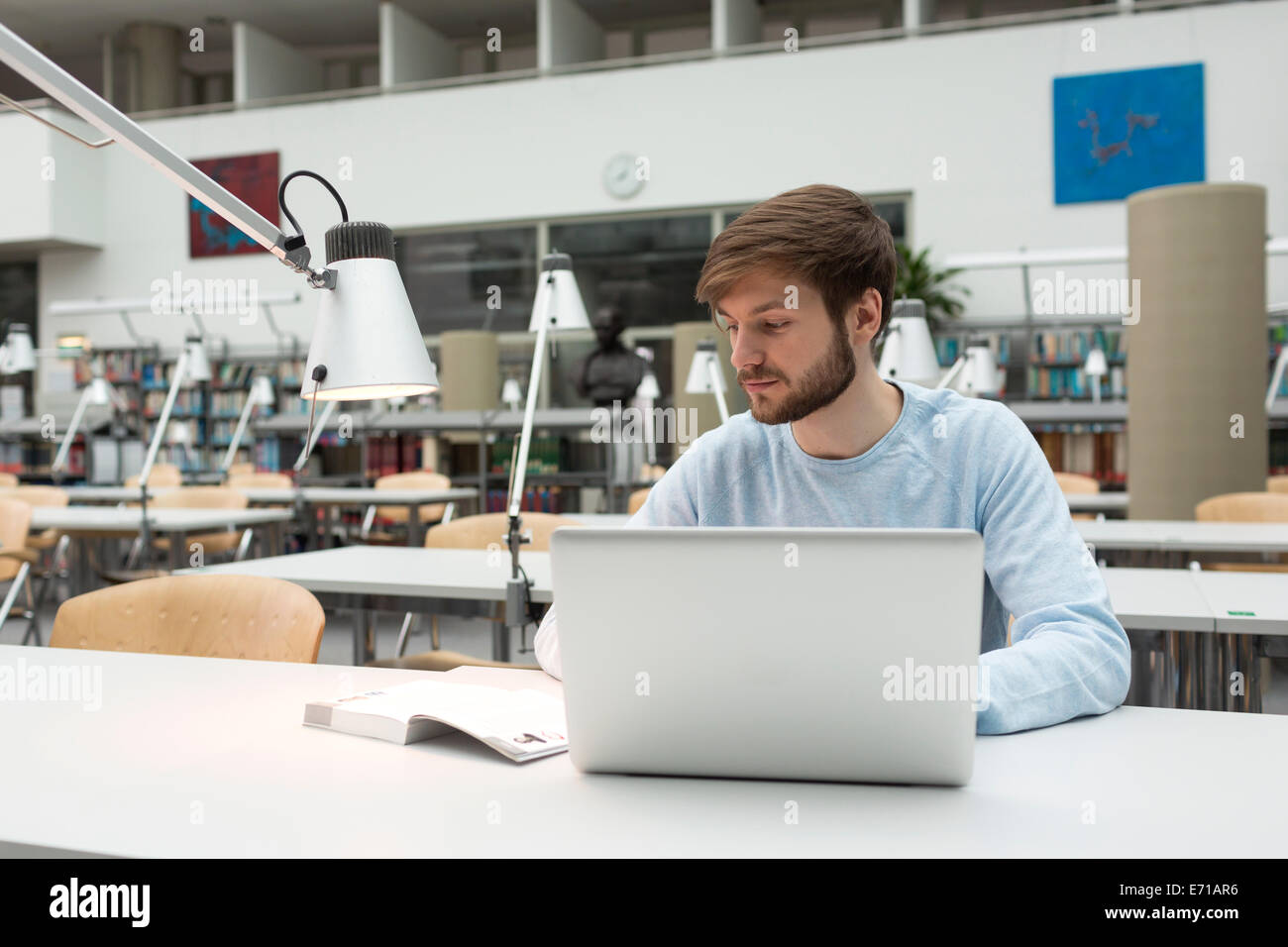 Student using laptop in a university library Stock Photo - Alamy