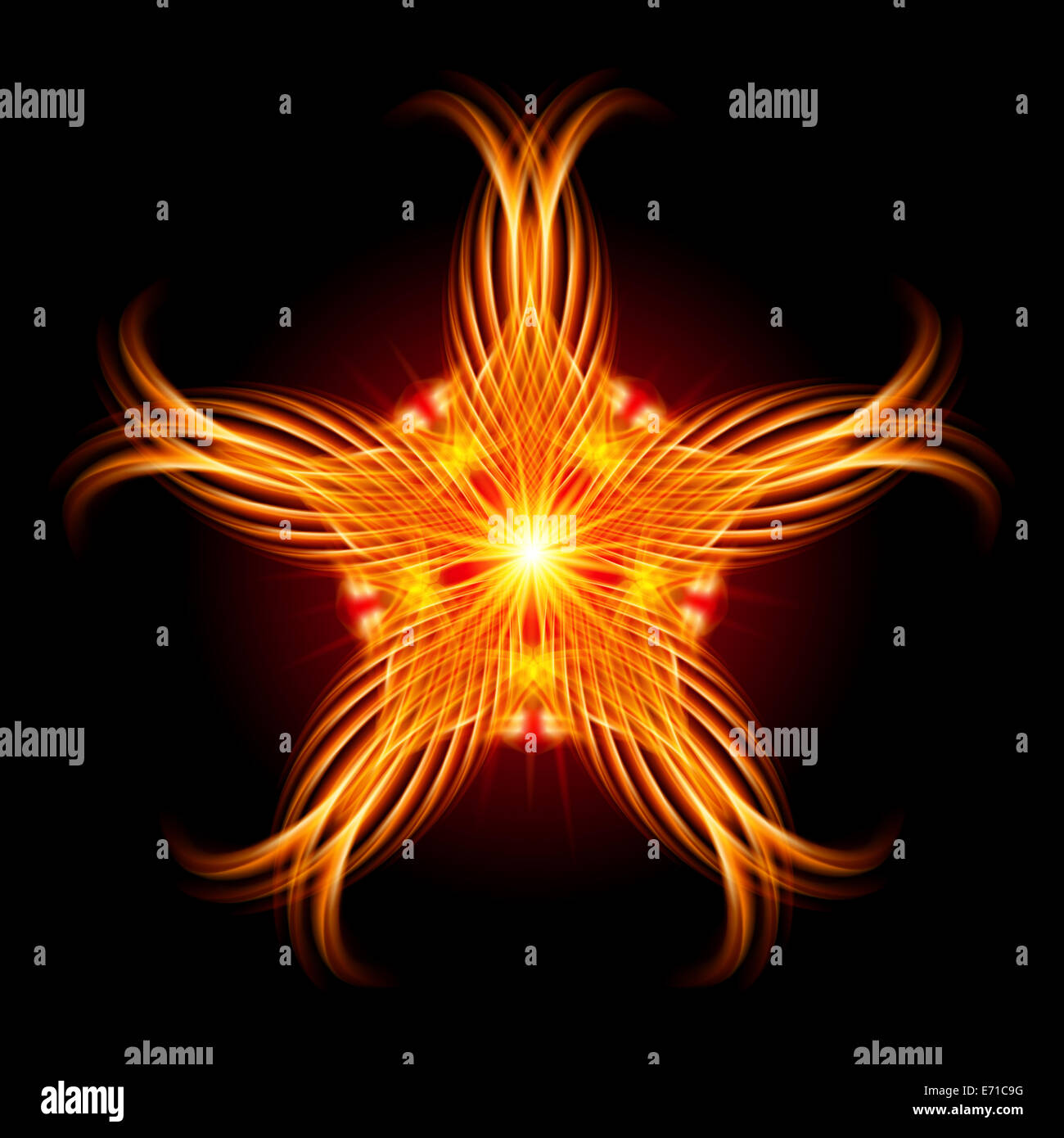 Golden fire ornate decorative floral pattern on the black background ...