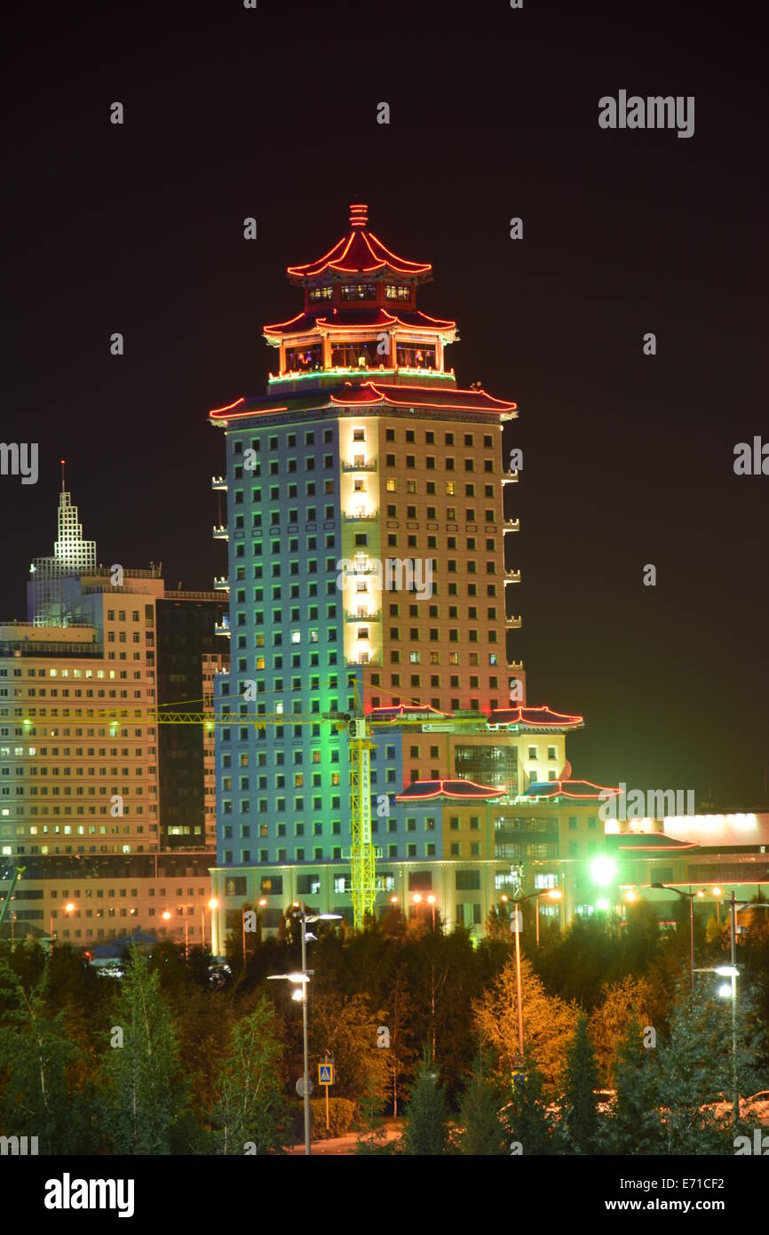 A night view of the PEKING PALACE tower in Astana, Kazakhstan Stock ...