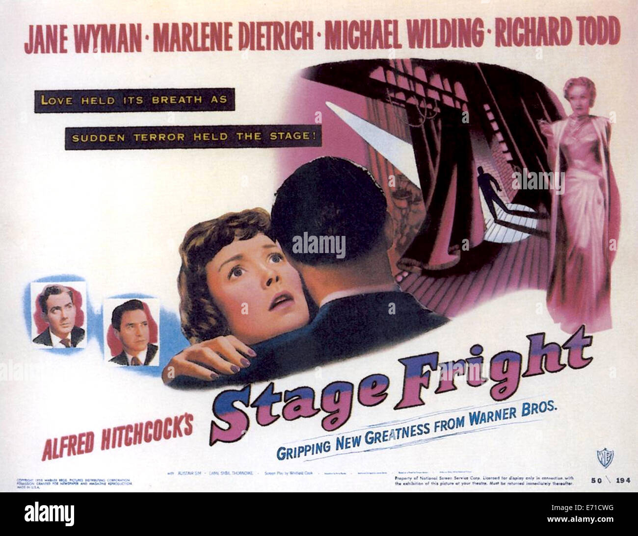 Stage Fright - Movie Poster - Director: Alfred Hitchcock - 1950 Stock ...