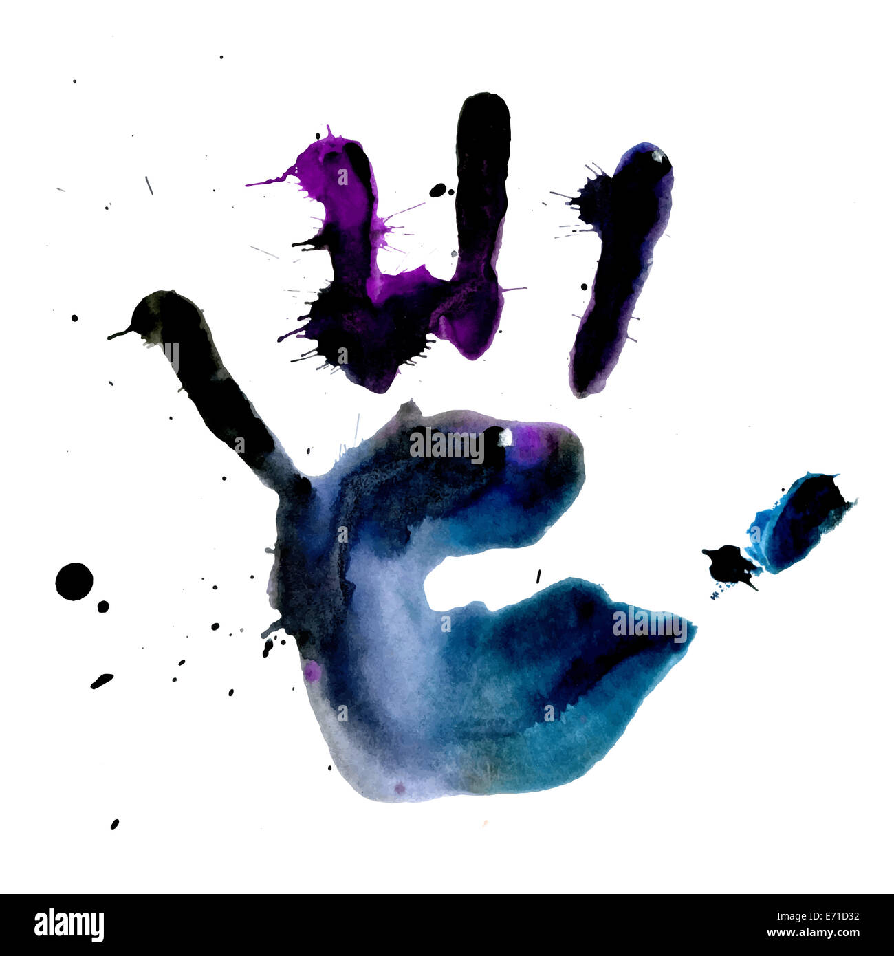 Ink print of human hand with blobs and splashes Stock Photo - Alamy