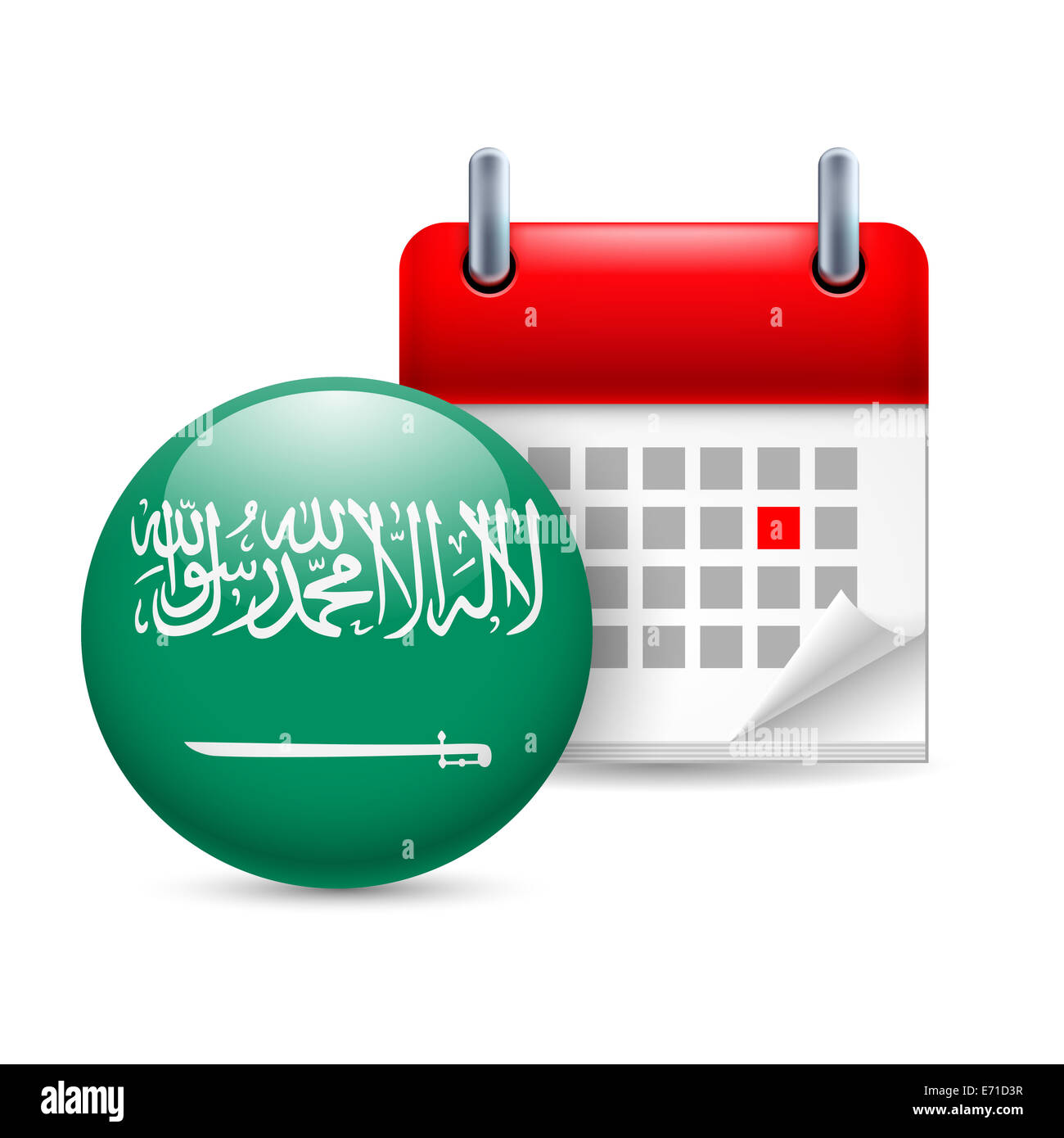 Calendar and round flag icon. National holiday in Saudi Arabia Stock ...
