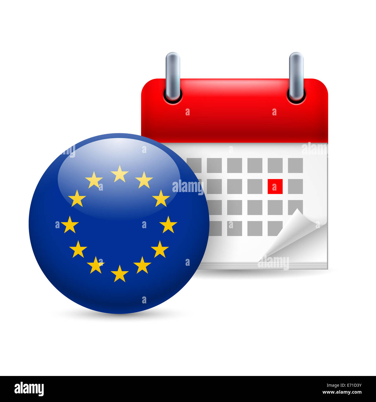 Calendar and round EU flag icon. Europe Day Stock Photo - Alamy