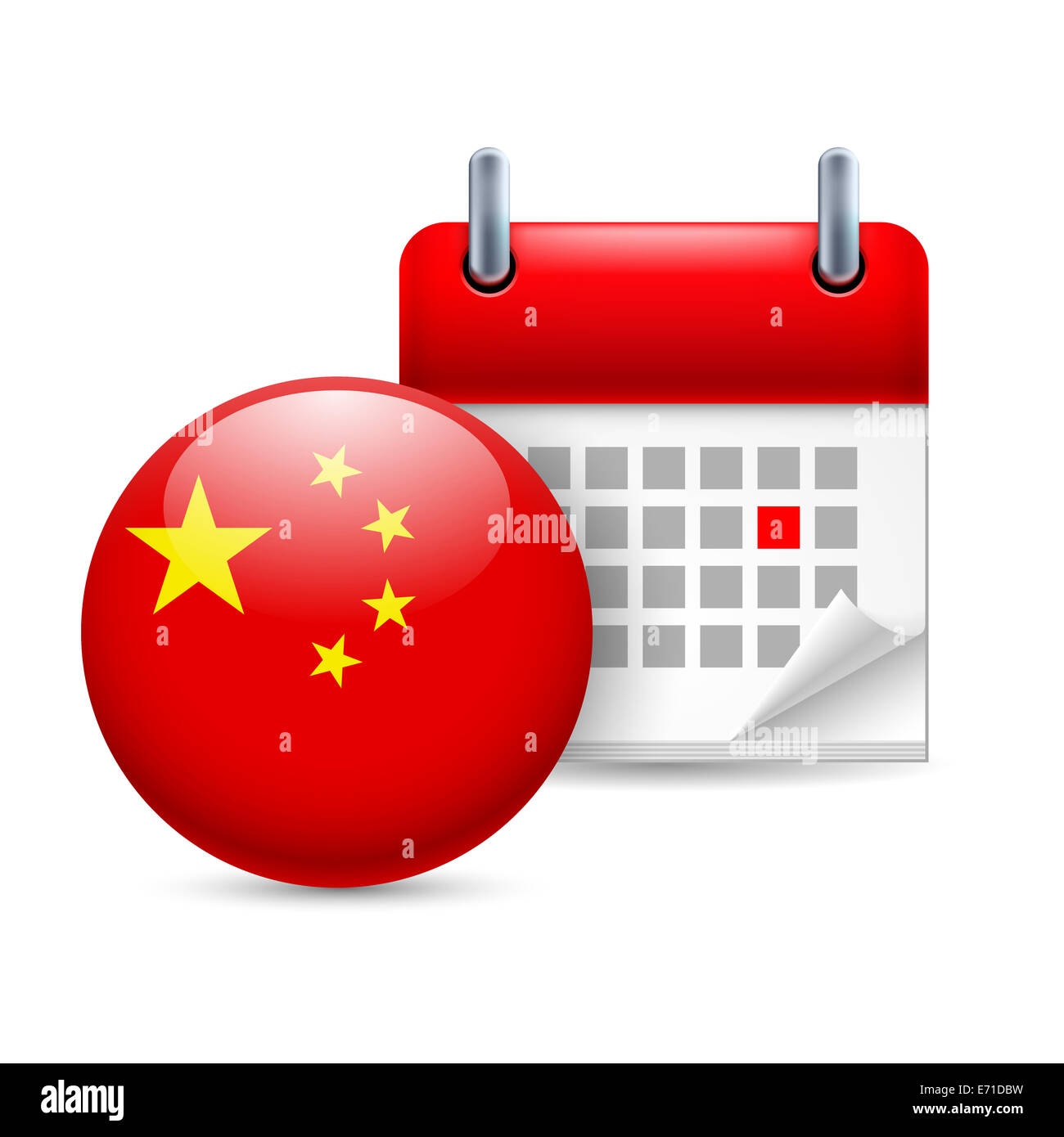Calendar and round Chinese flag icon. National holiday in China Stock ...