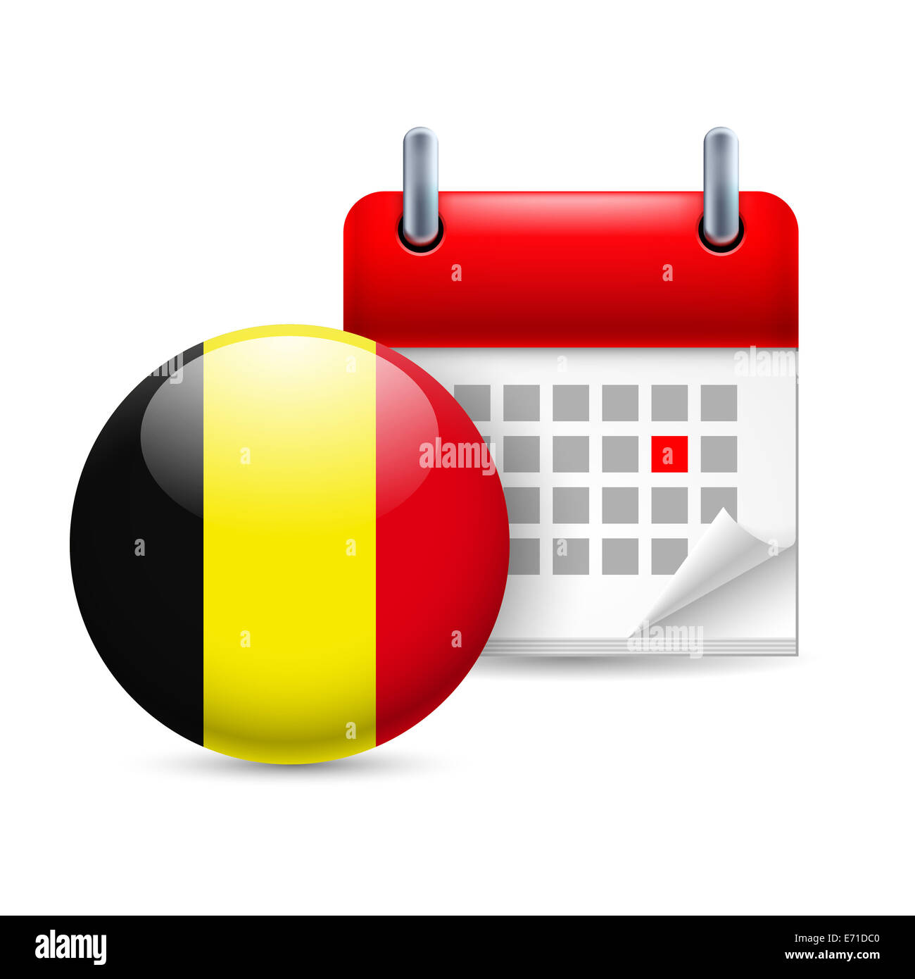 Calendar and round Belgian flag icon. National holiday in Belgium Stock ...