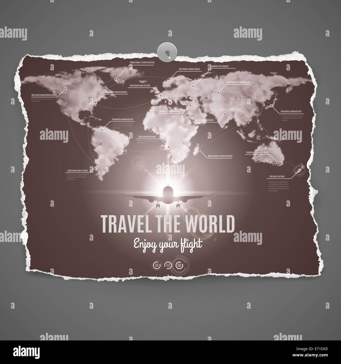 Travel the world design on peace of old photo paper with continets ...