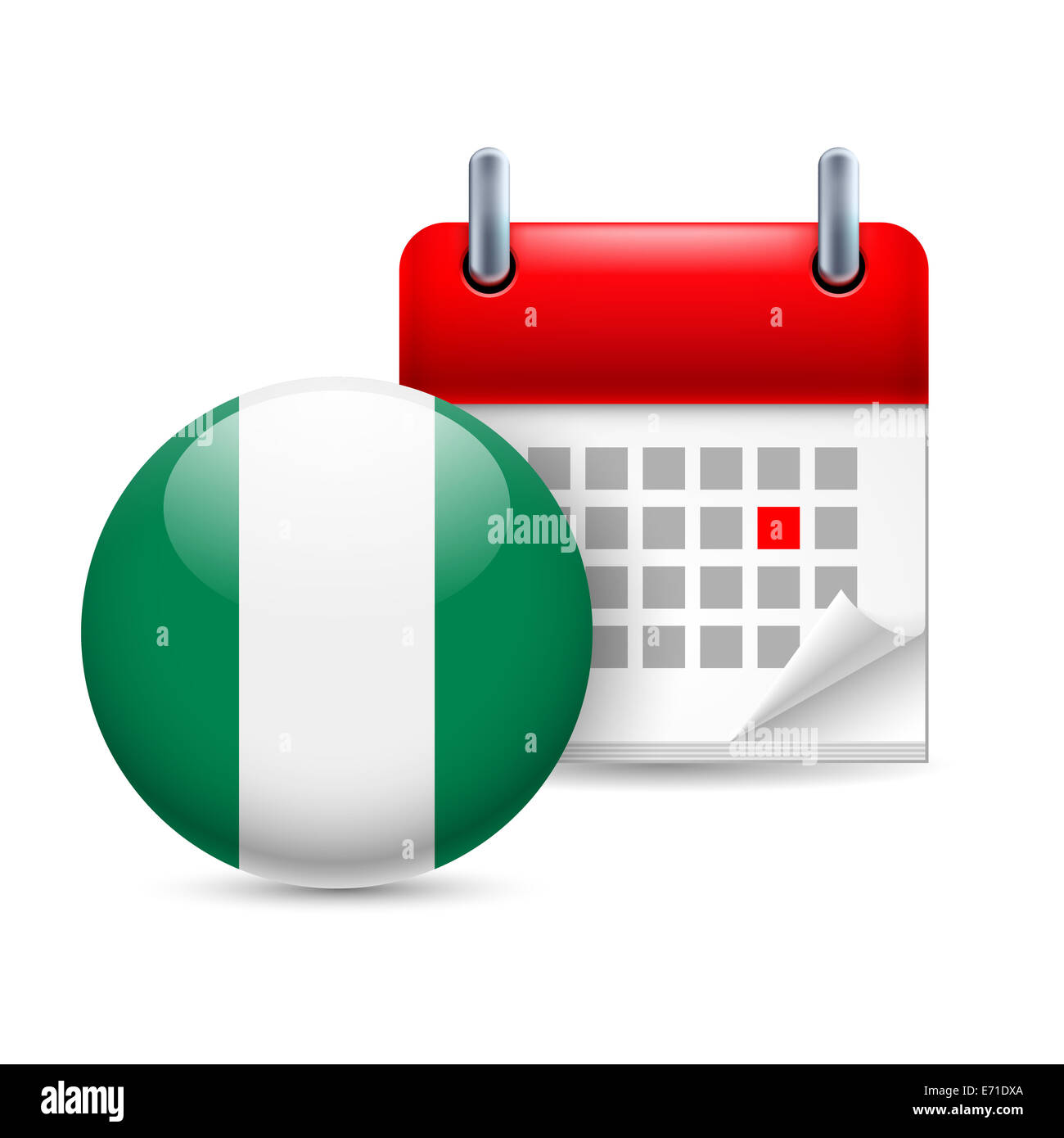 Calendar and round Nigerian flag icon. National holiday in Nigeria ...