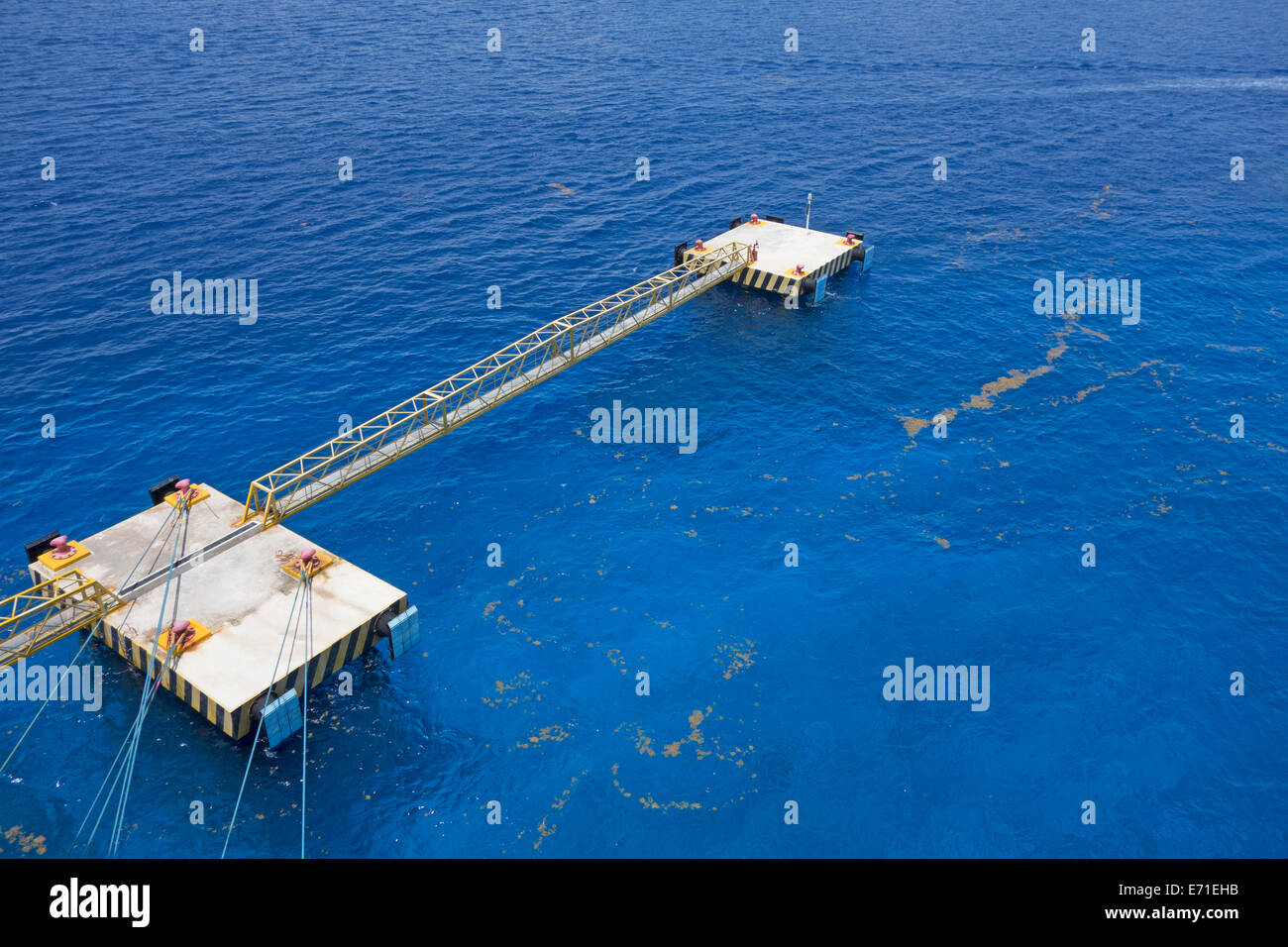 Walkway bridge connects two ship mooring platforms Stock Photo - Alamy