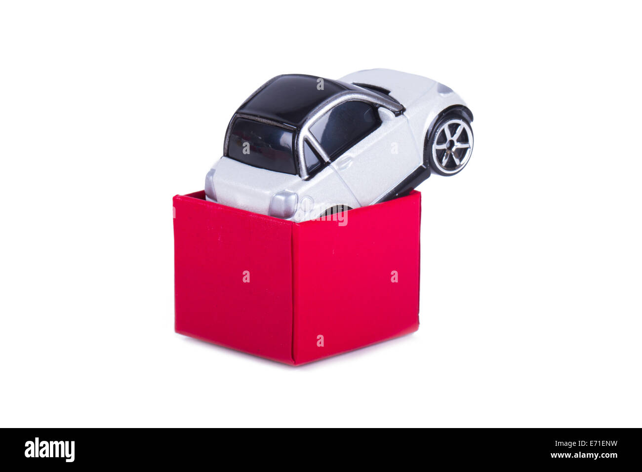 White car with gift box as surprise, isolated on white background Stock ...