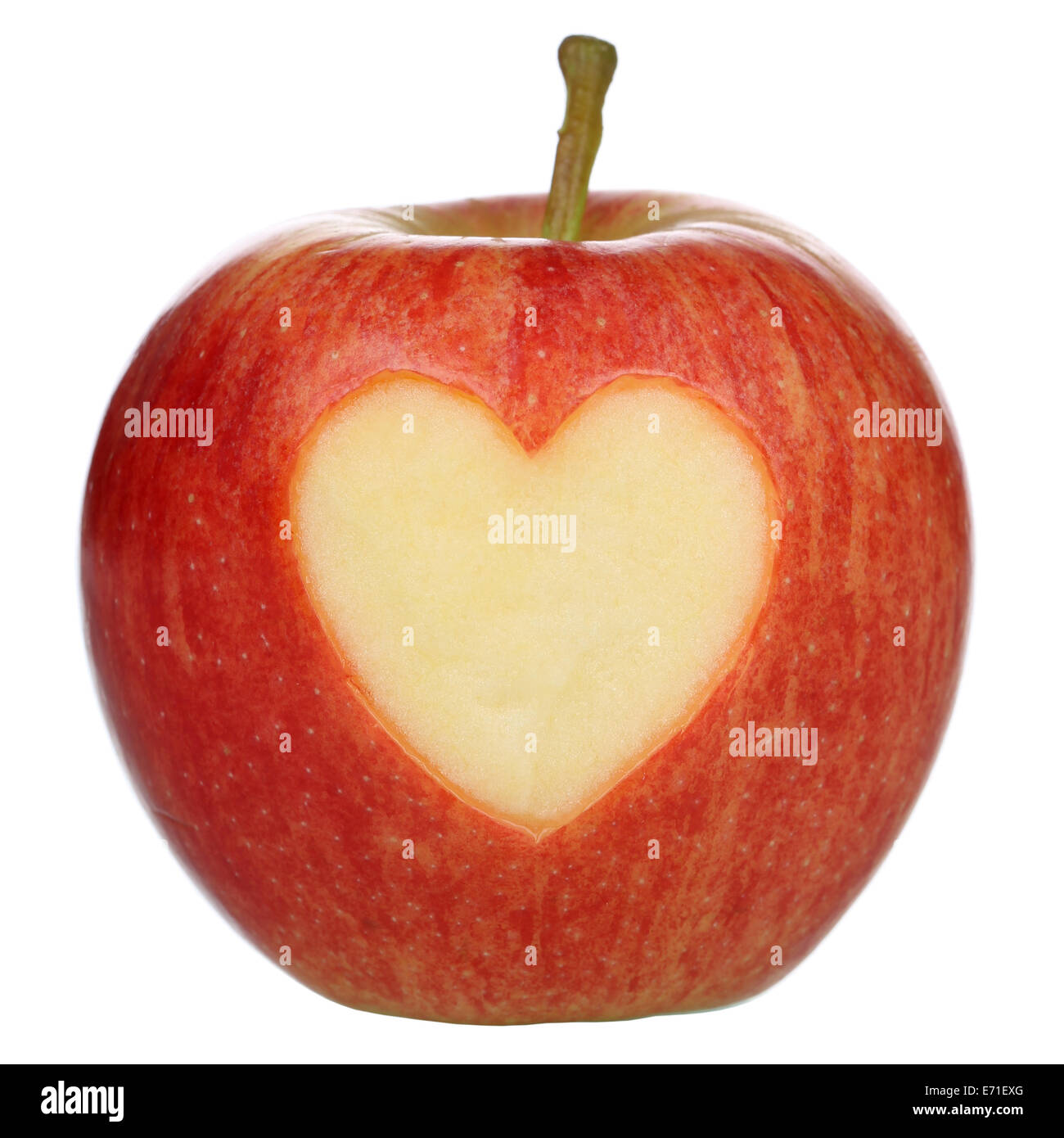 Apple with heart love topic isolated on white background Stock Photo ...