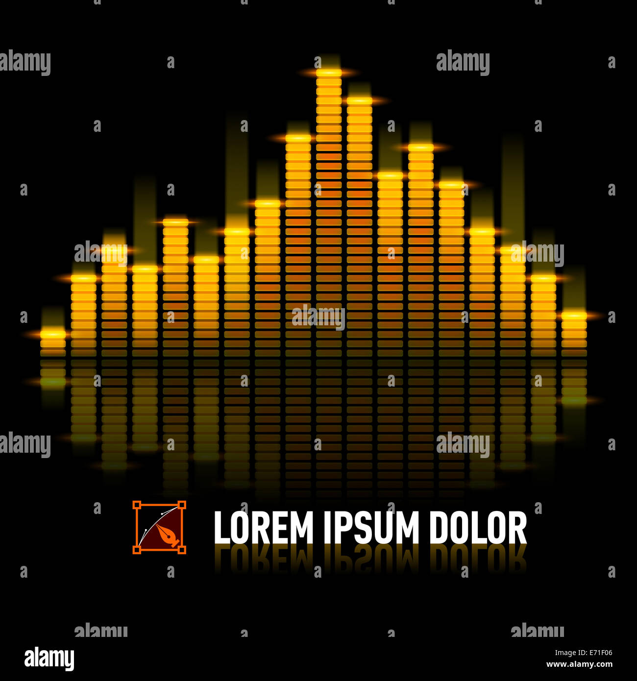 Yellow digital equalizer with reflection over black background Stock ...