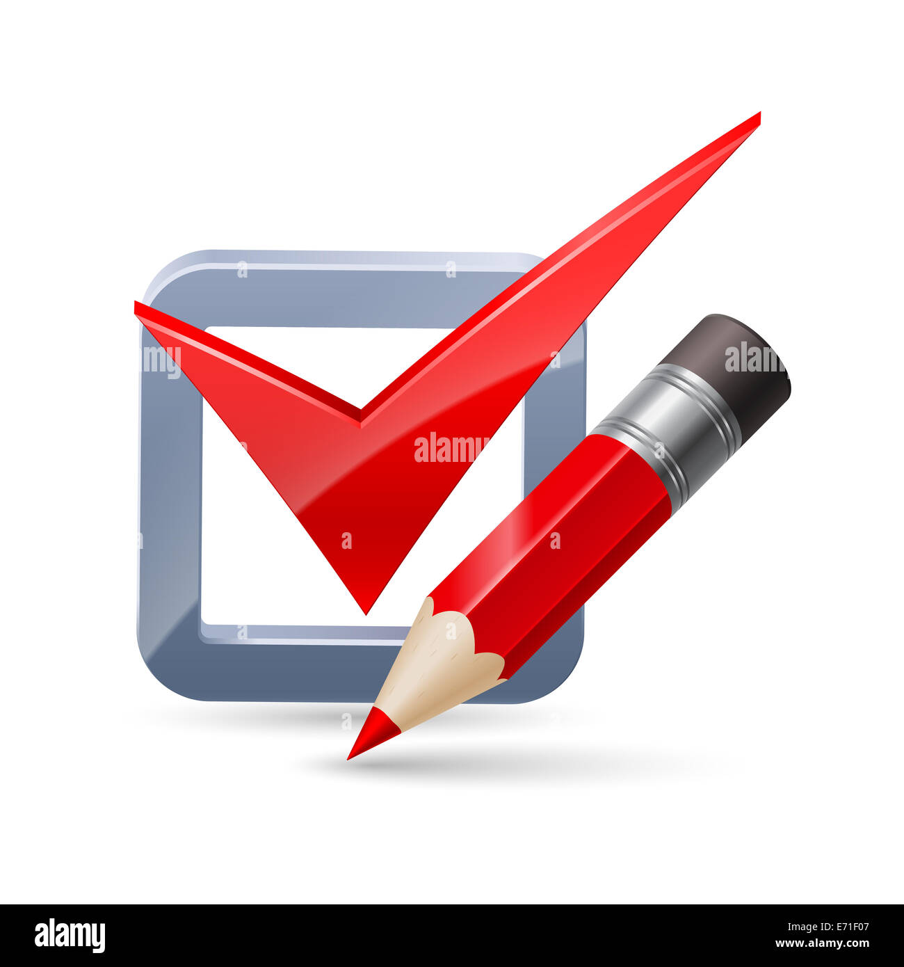 red pencil and tick mark icon isolated on white background-concept ...