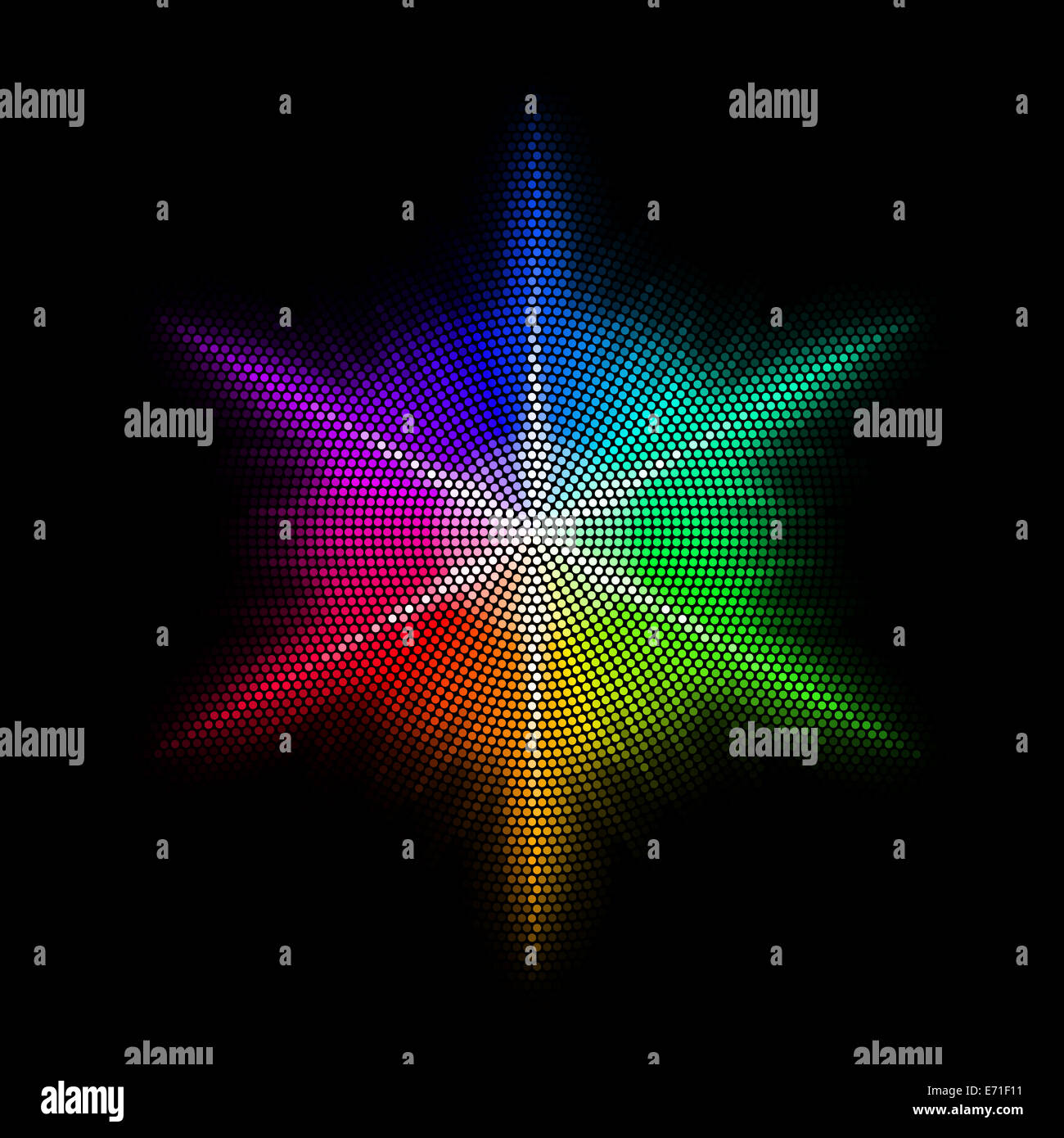Different colored mosaic with six rays. Black background Stock Photo ...