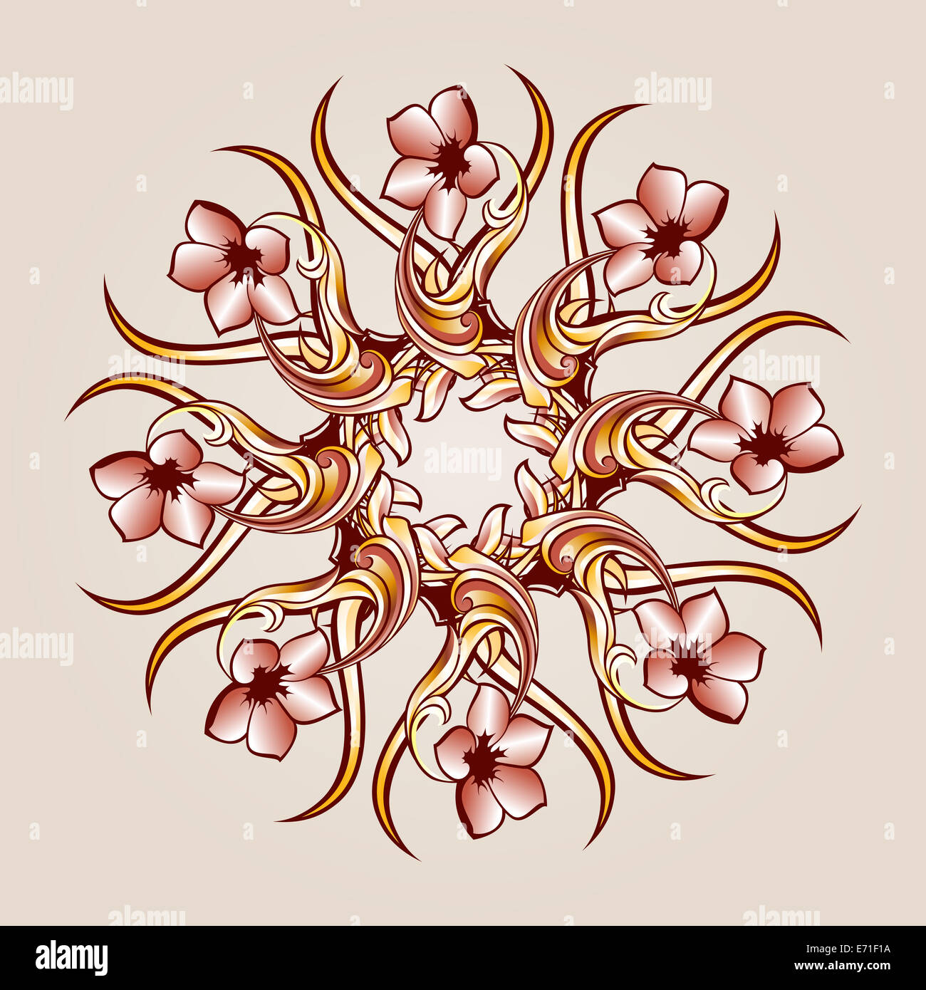 Flower pattern element of brown henna on the beige background Stock ...