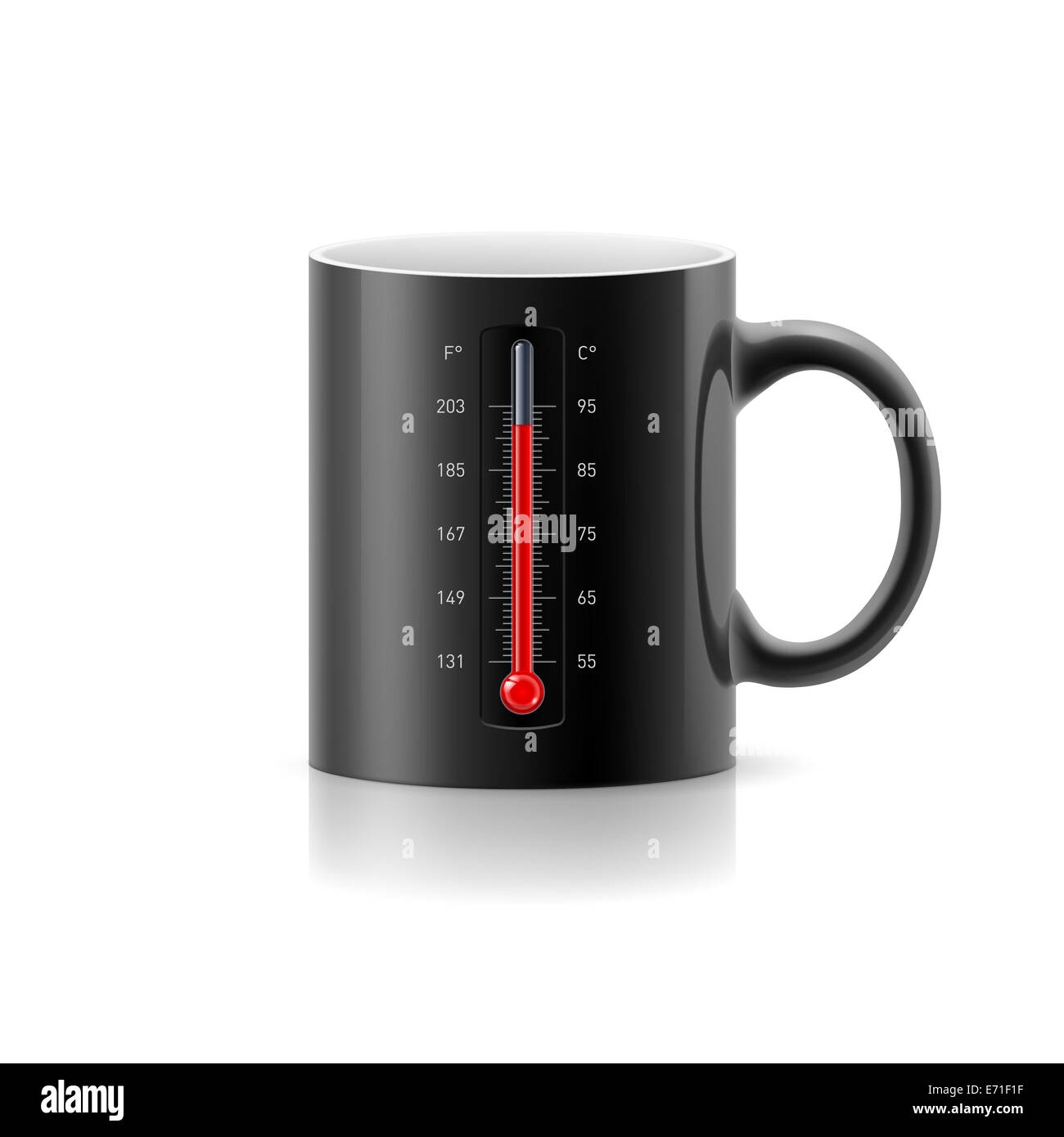 Black cup with a built-in thermometer on white background Stock Photo ...