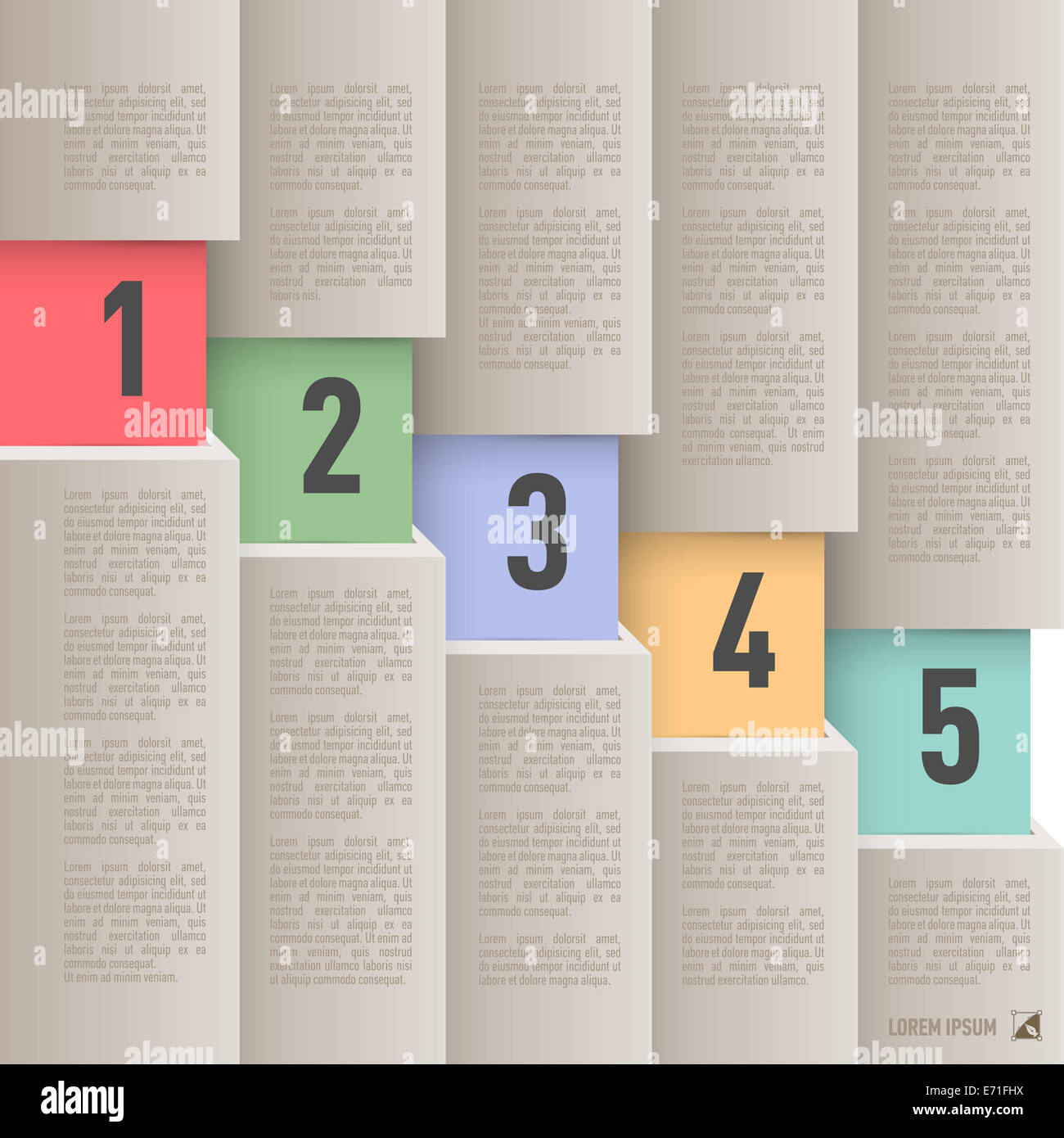 Infographics in old paper style with descending colored numbered items ...