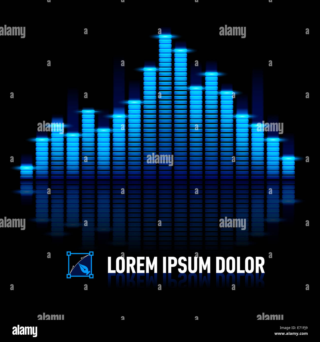 Blue digital equalizer with reflection over black background Stock ...