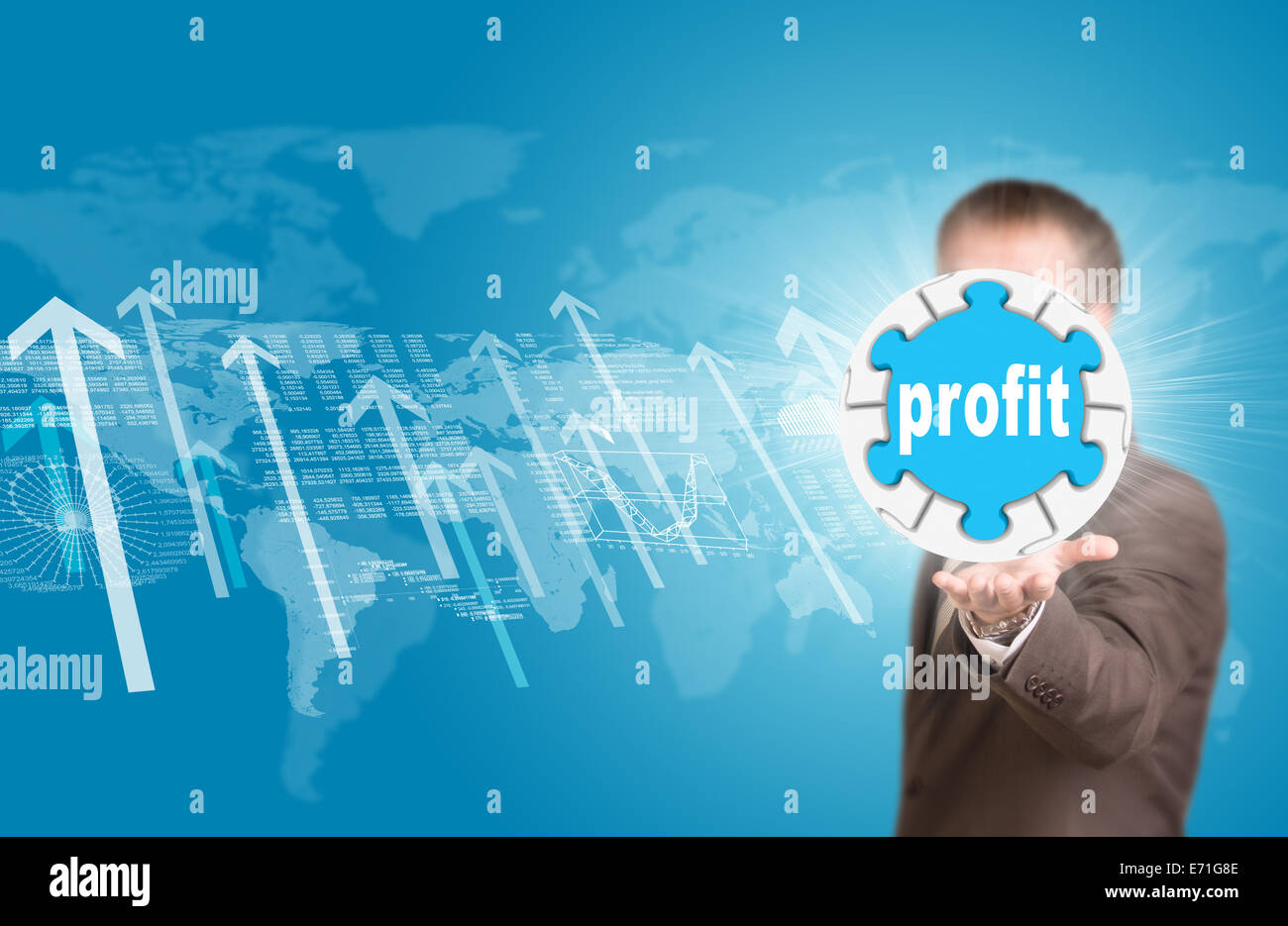 Business man hold puzzle sphere with profit label Stock Photo - Alamy
