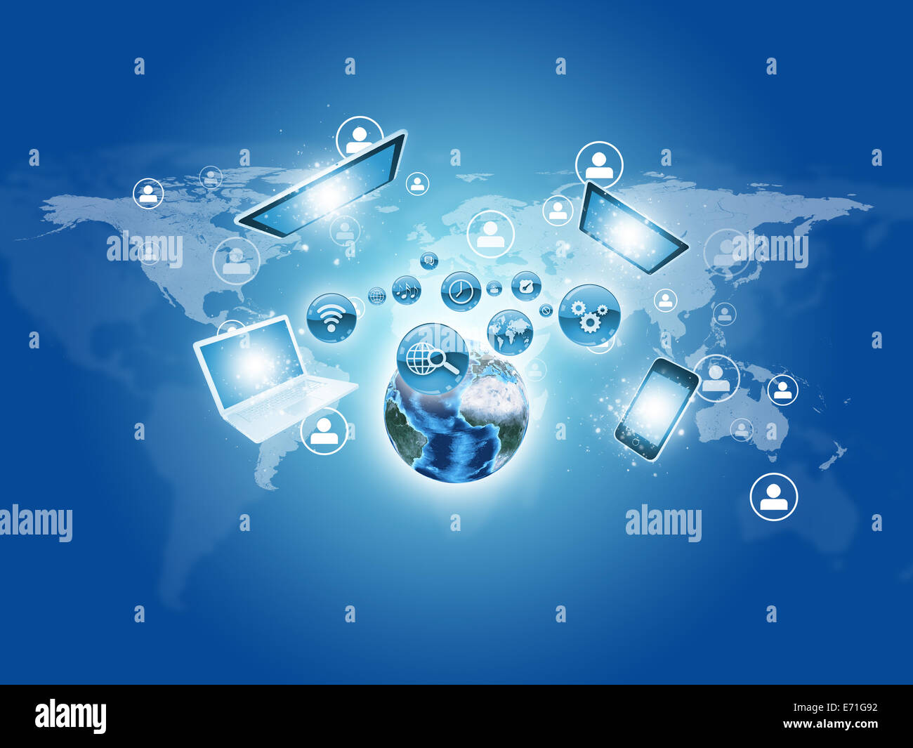 Earth globe and electronics. Concept of communication Stock Photo - Alamy