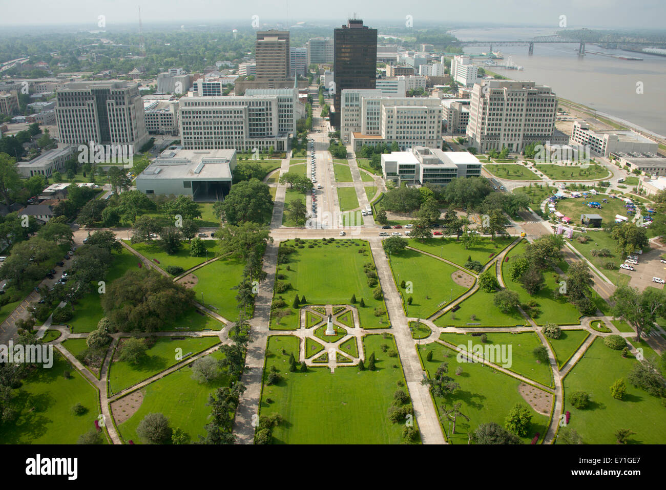 USA, Louisiana, Baton Rouge. View of downtown and Mississippi River ...