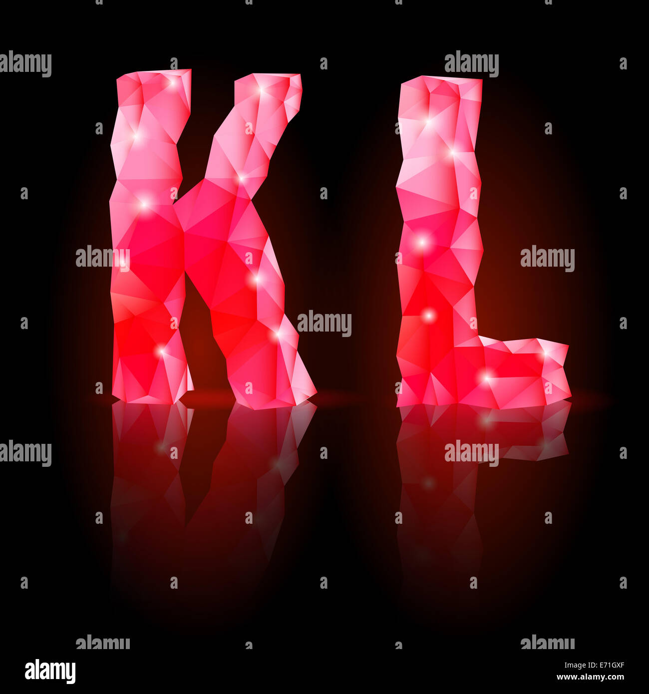 Shiny ruby polygonal font with reflection on black background. Crystal ...