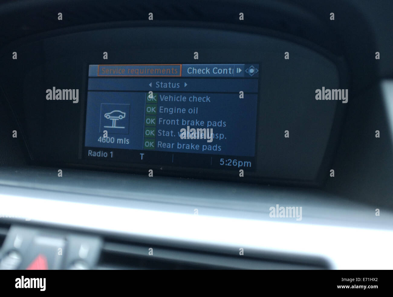 2008 BMW car iDrive information screen showing vehicle service ...