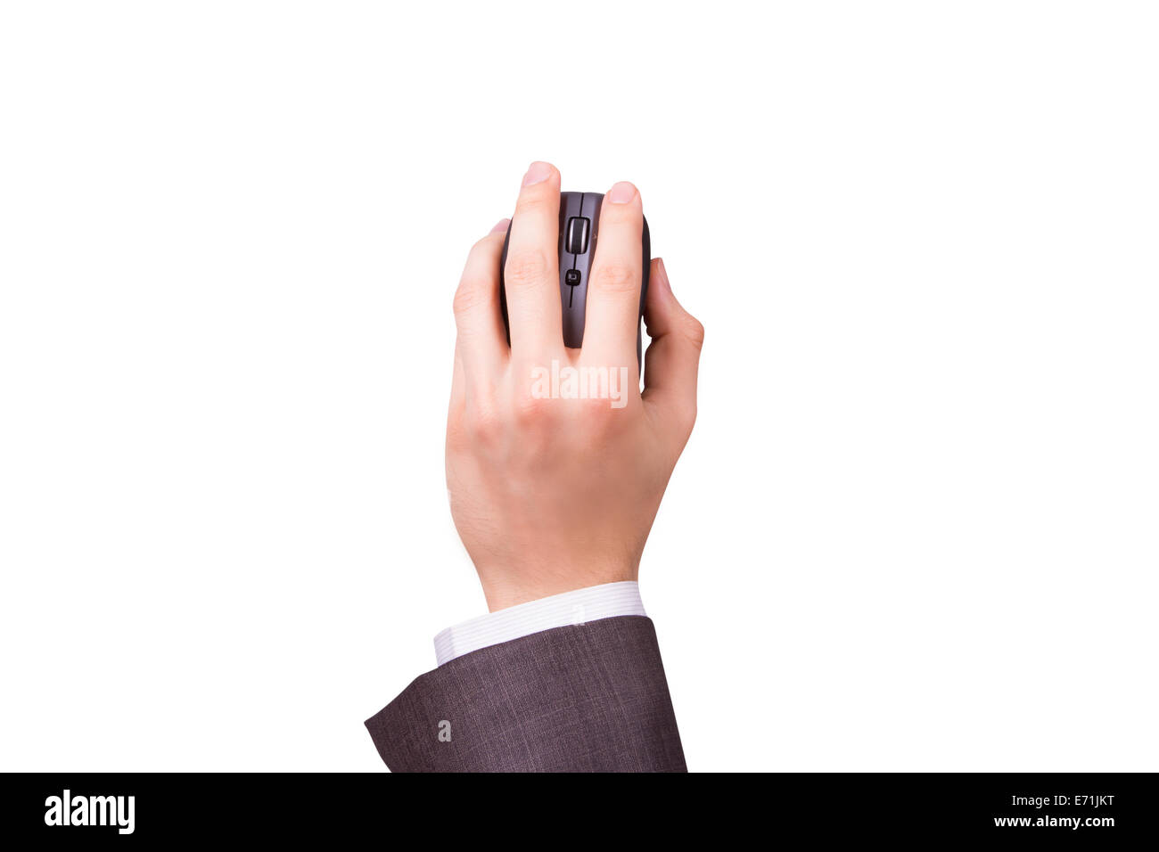 Businessman hand holding mouse, isolated on white background Stock ...