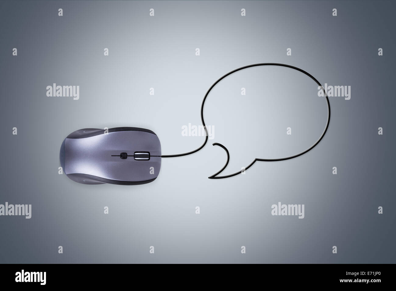 Communication concept, mouse with cable in form of speech bubble over ...