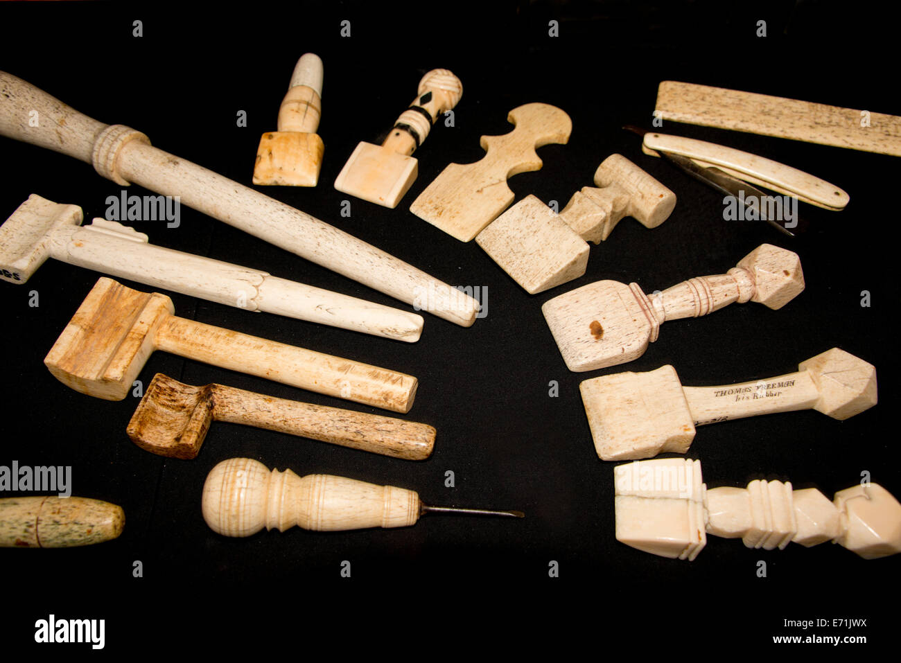 USA, Massachusetts, New Bedford, Whaling Museum. Ivory whale bone ...