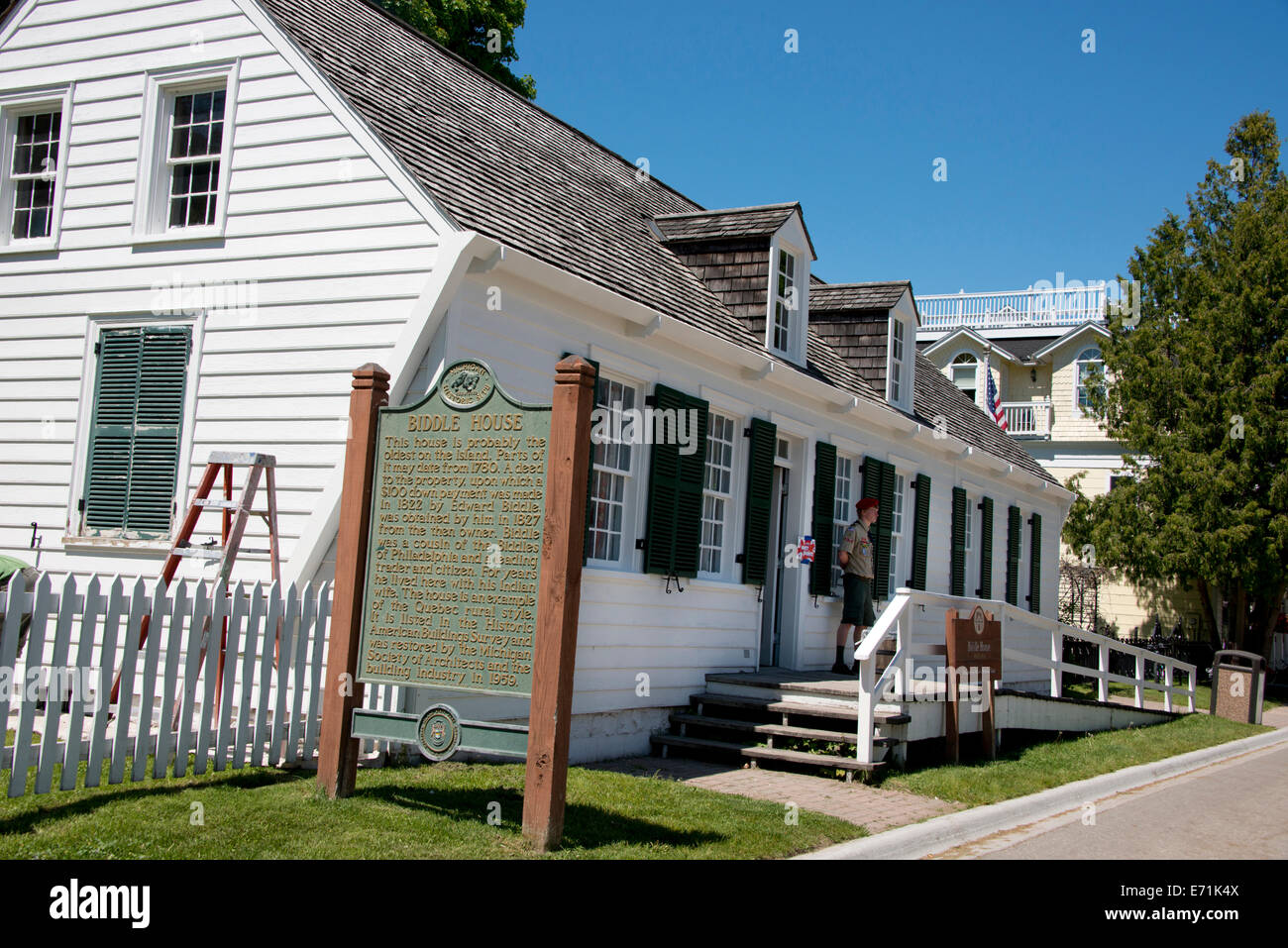 USA, Michigan, Market Street, Mackinac Island. Historic Biddle House ...