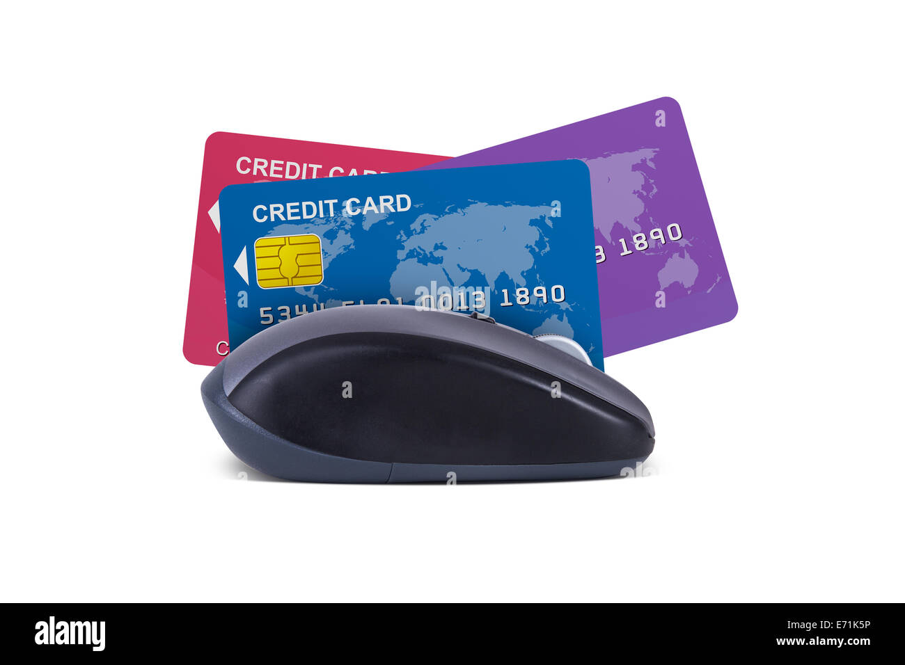 Online shopping concept, computer mouse with colorful credit cards ...