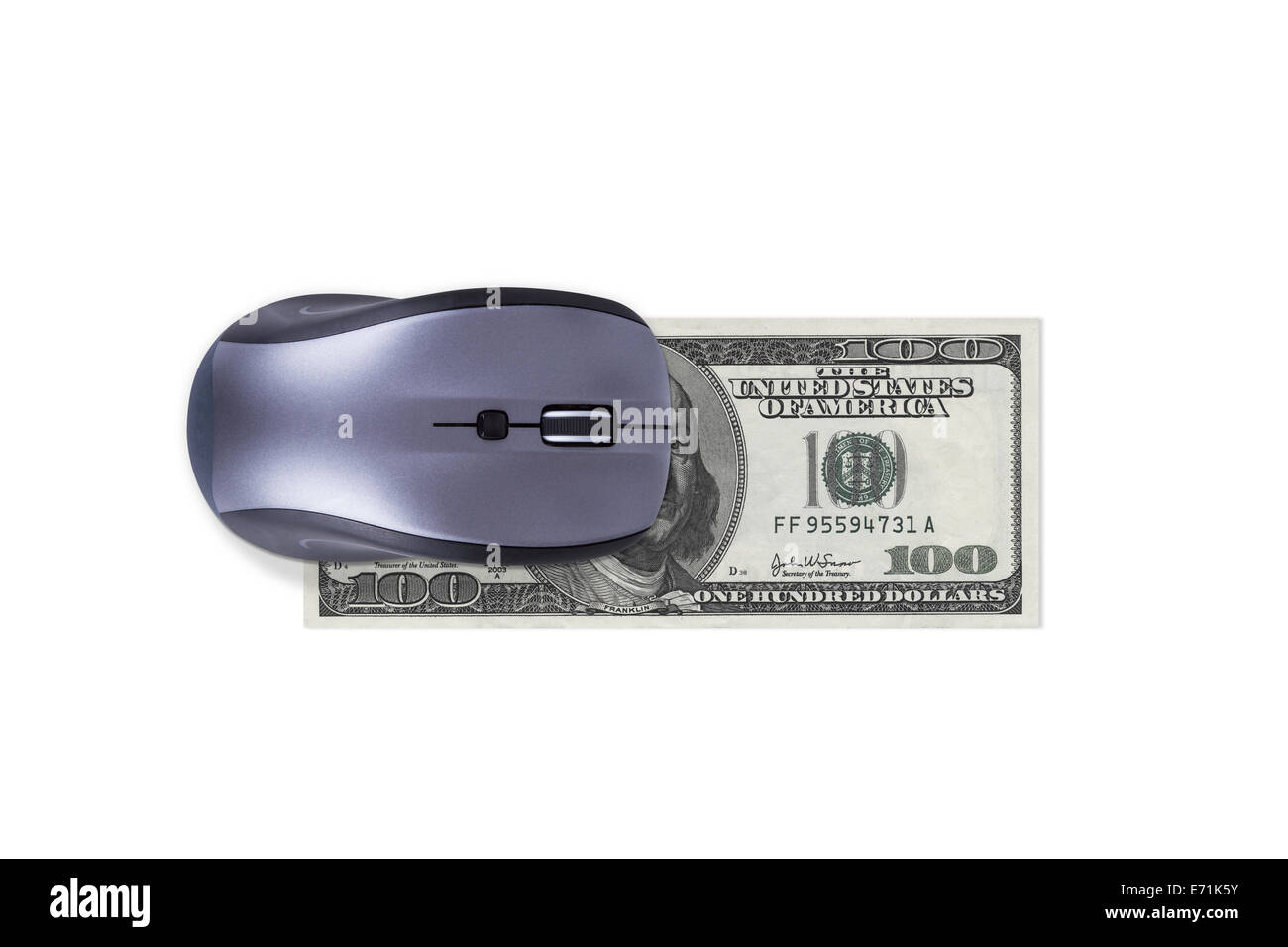 Finance concept, dollar banknote under computer mouse, isolated on ...