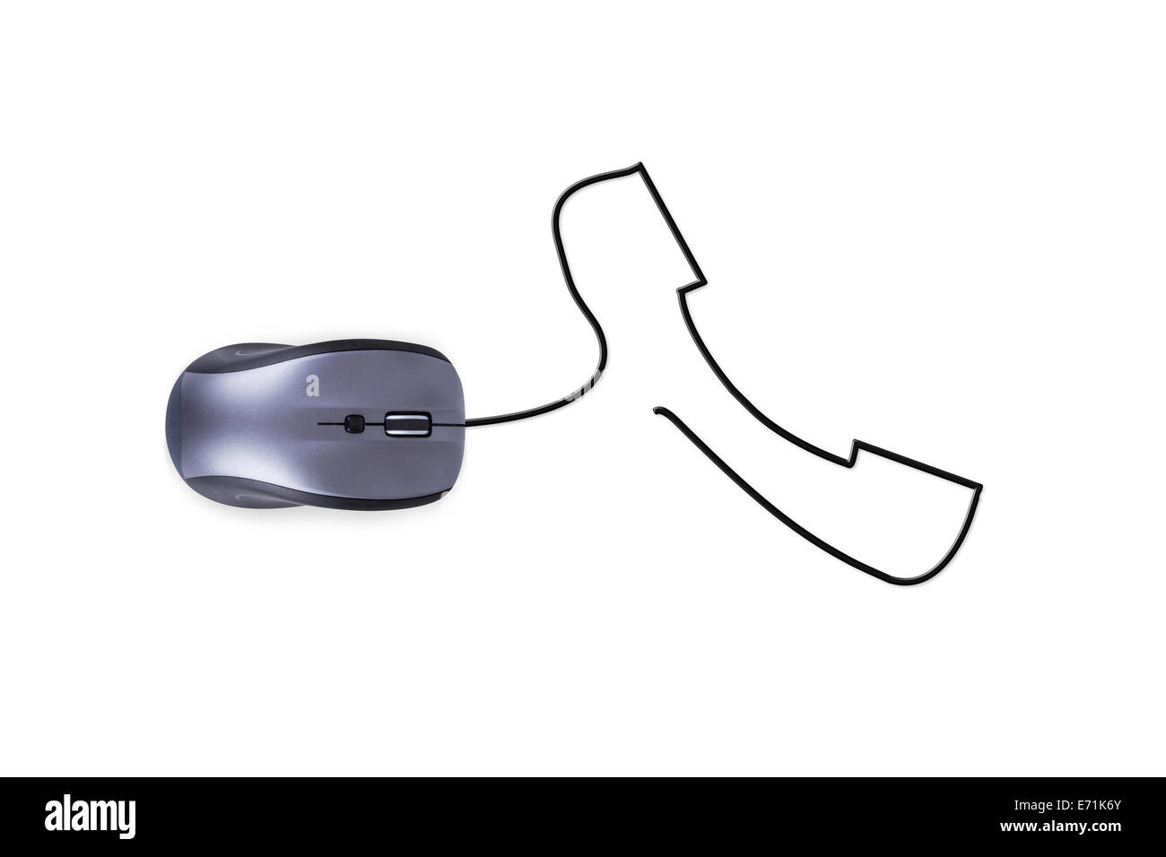Communication concept, mouse with cable in form of phone, isolated on ...