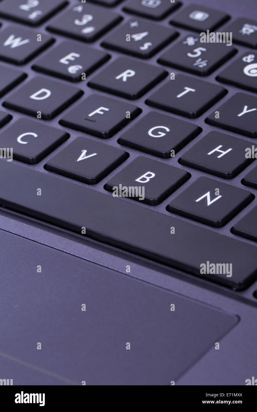 Close up detail view of laptop keyboard keys and touch pad Stock Photo ...