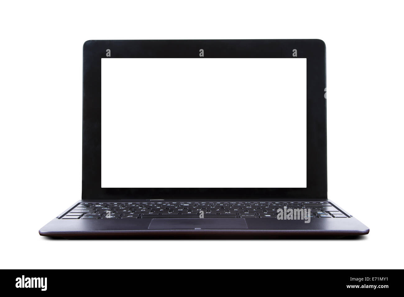 Tablet laptop with blank screen, front view, isolated on white ...