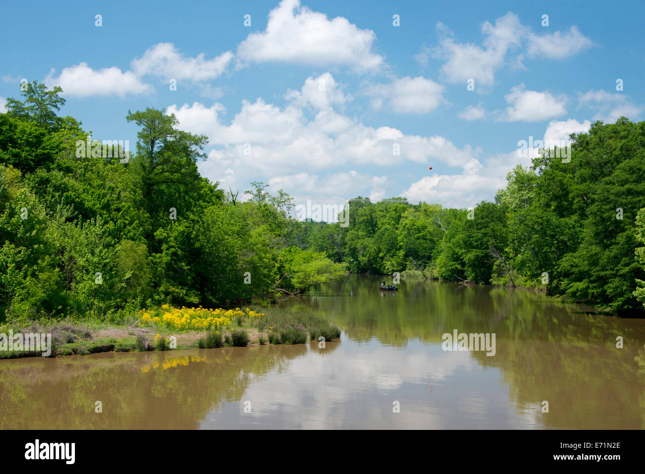 USA, Mississippi, Tennessee-Tombigbee Waterway. Fisherman fishing in ...